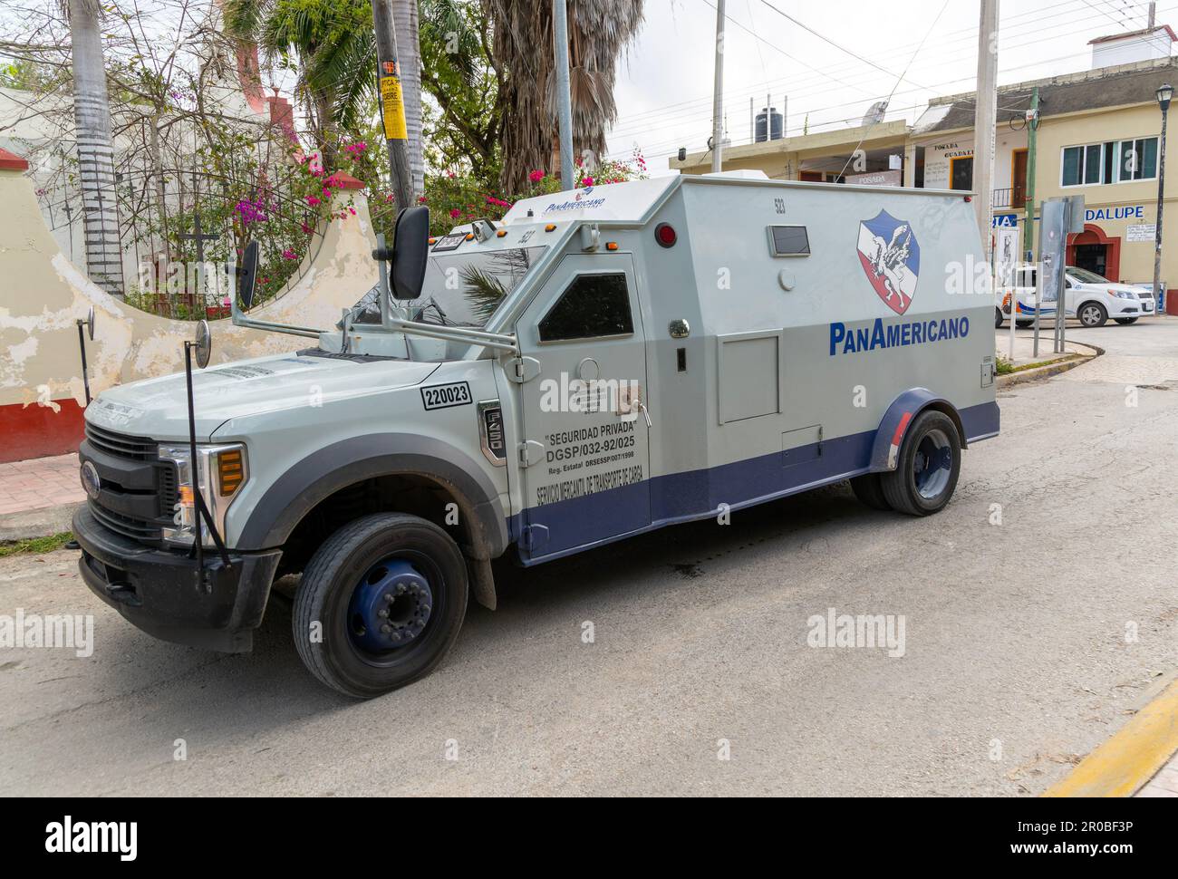 PanAmericano armoured private security vehicle, Bacalar, Quintana Roo ...