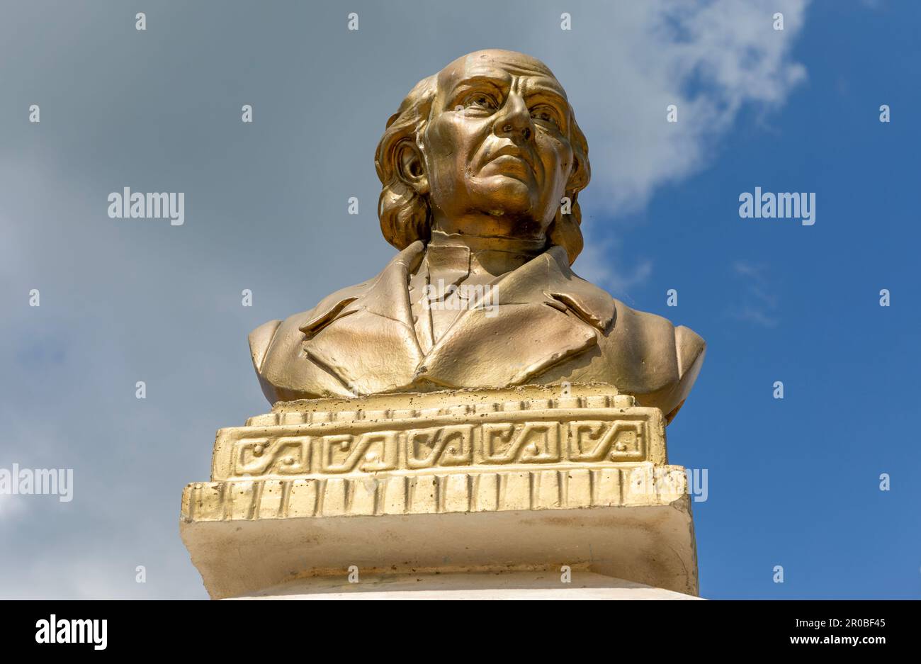 Gold coloured bust head of Miguel Hidalgo Y Costilla 1753-1811, Bacalar ...