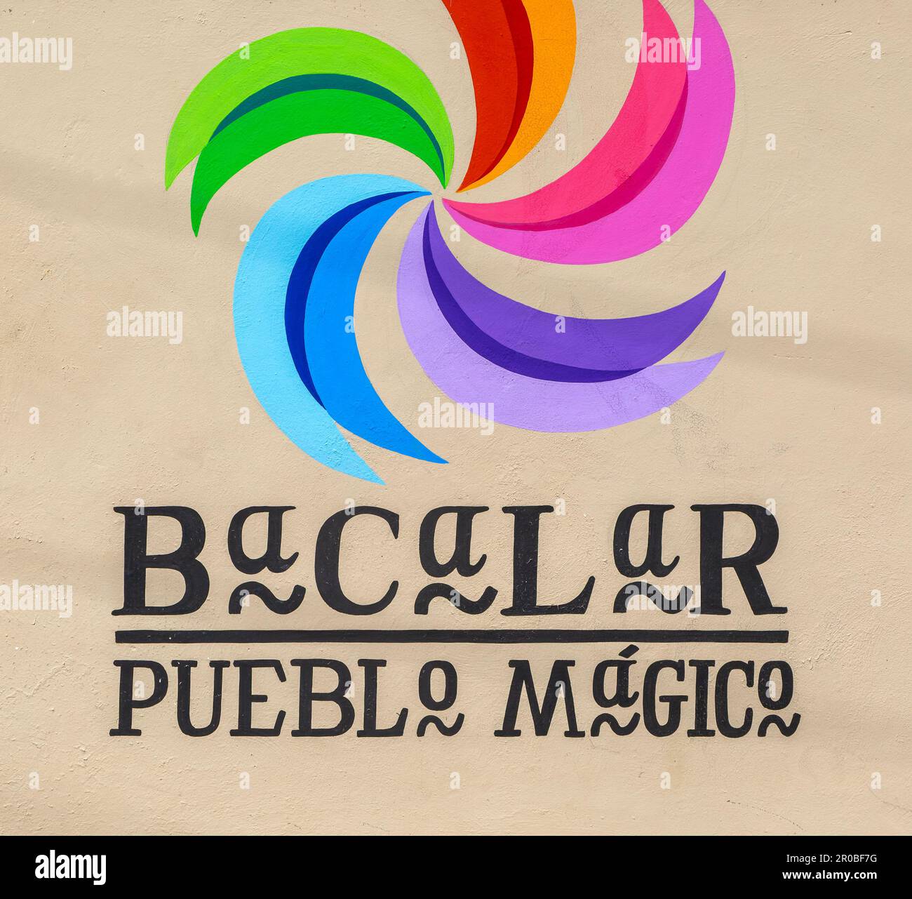 Close up sign Bacalar Pueblo Magico painted on wall,, Quintana Roo ...