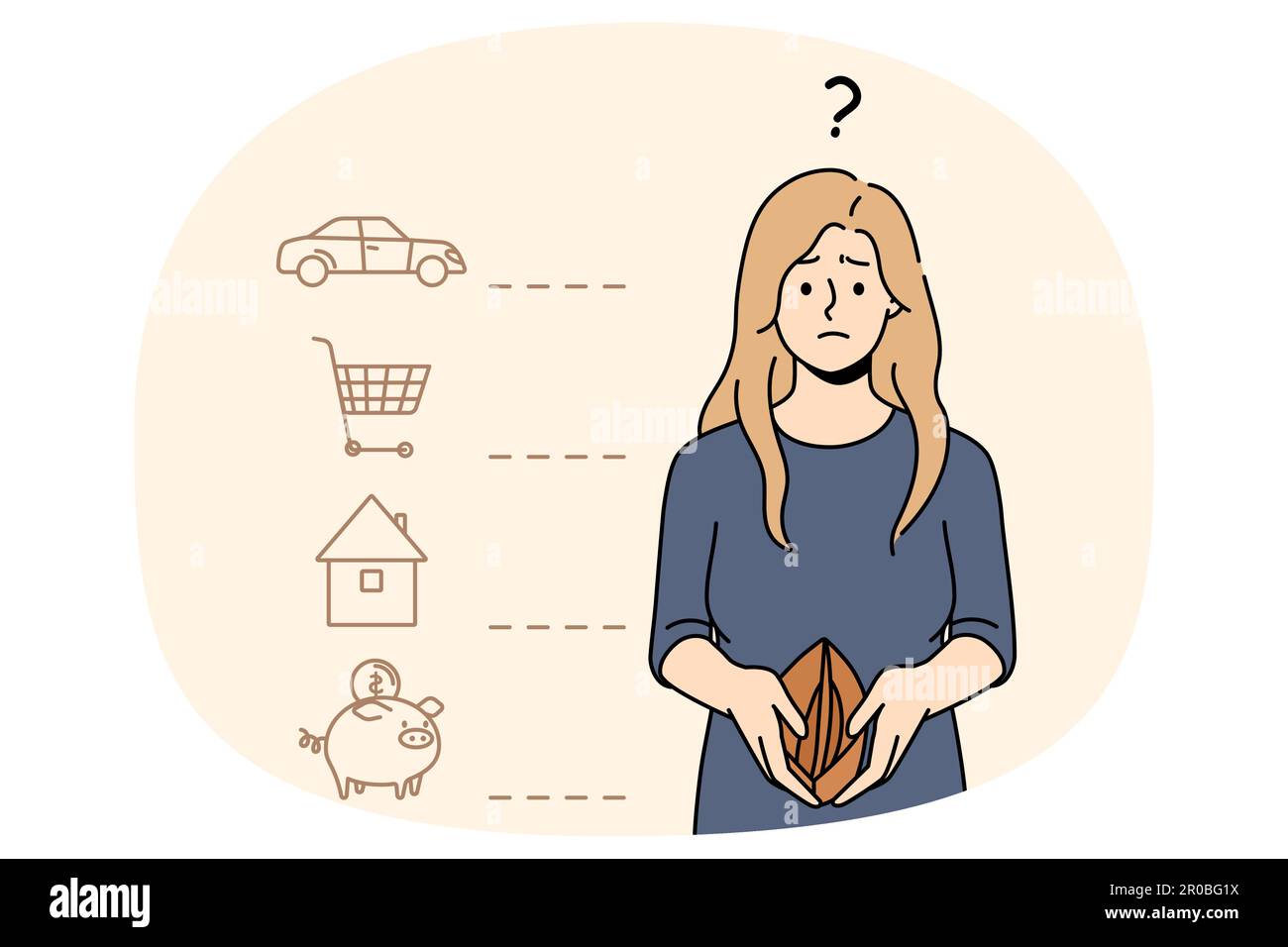 Unhappy confused woman with empty wallet think of monthly payment ...