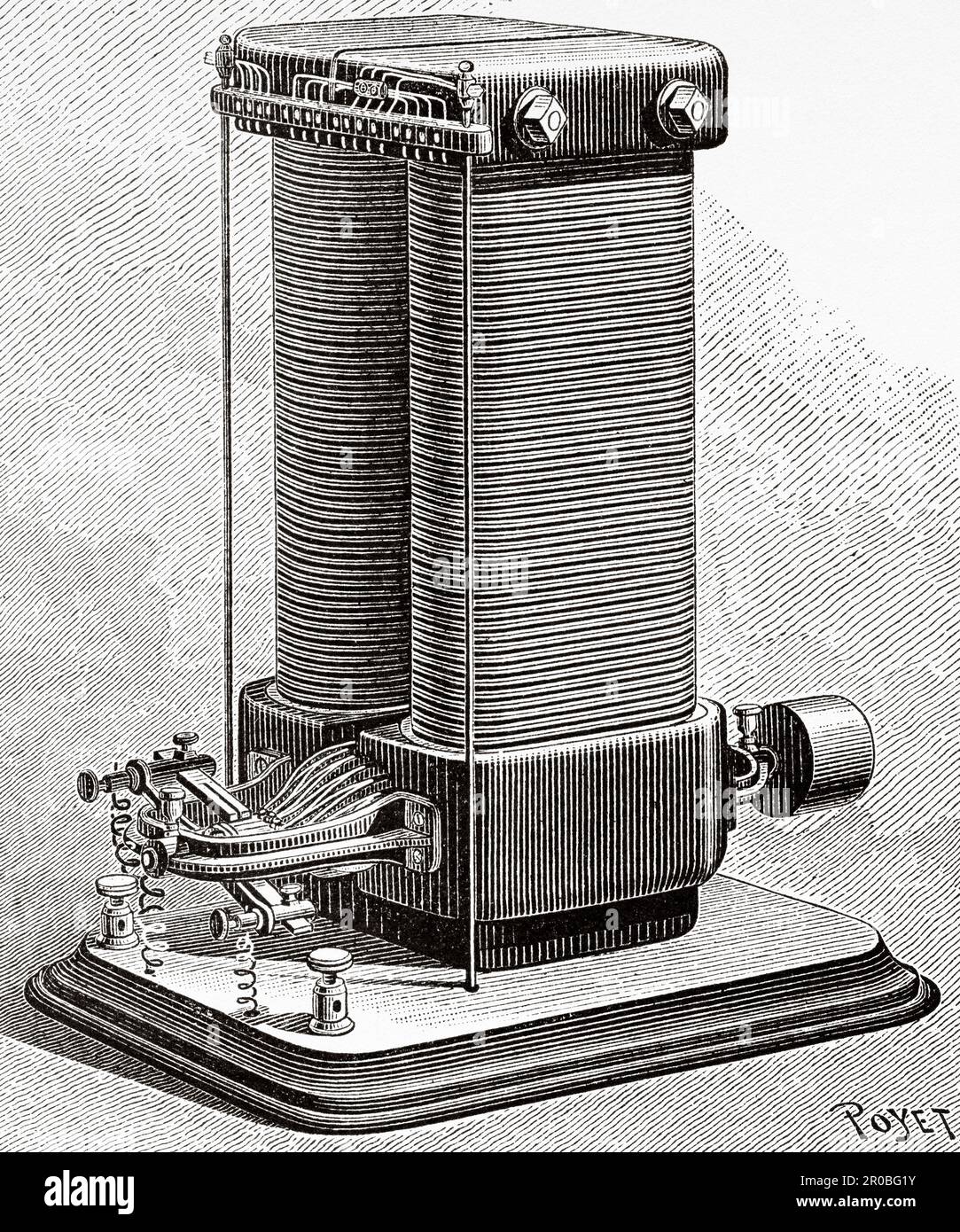 50 volt 10 amp dynamo machine. Old 19th century engraving from La ...
