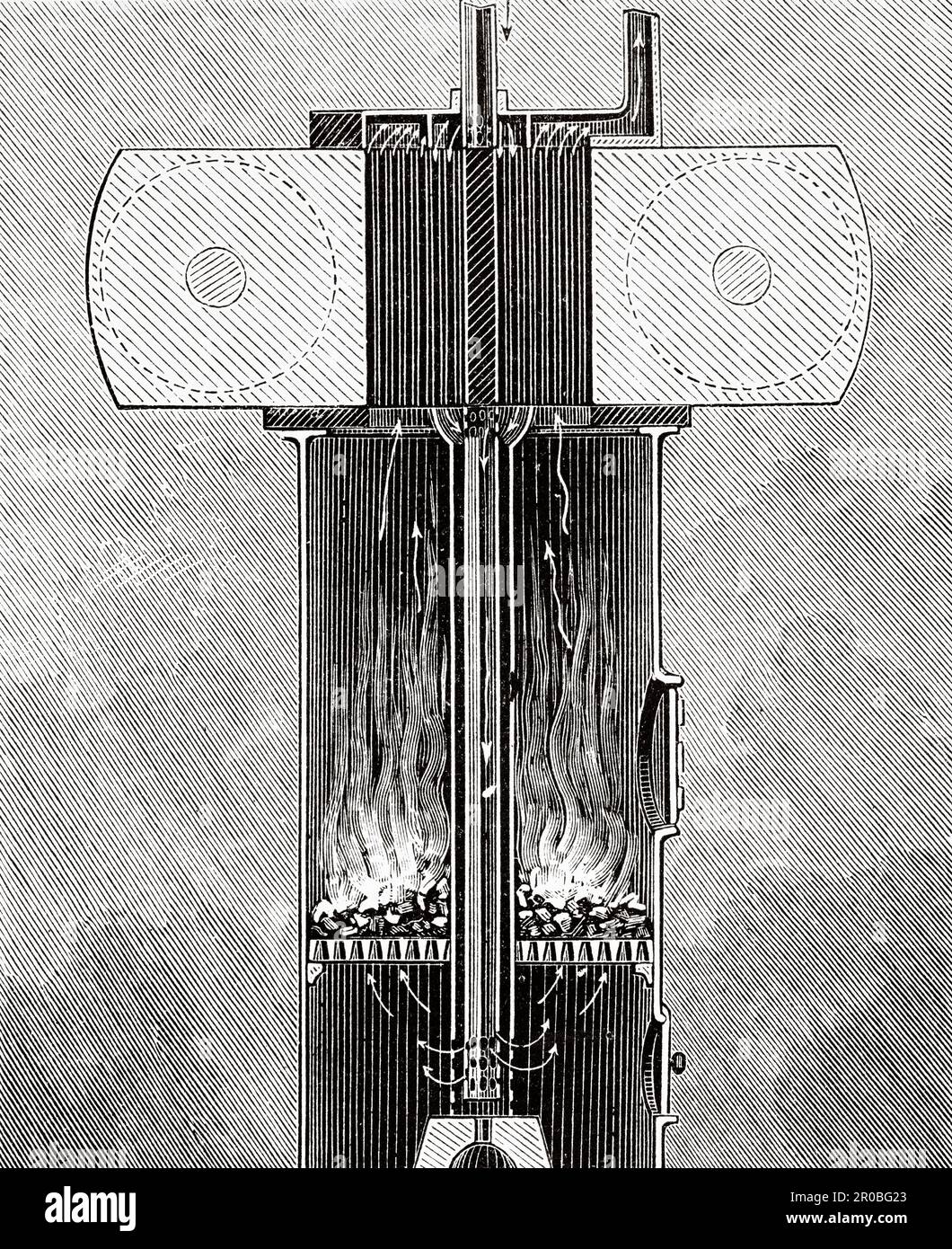 Edison Pyro Magnetic Engine. Old 19th century engraving from La Nature ...
