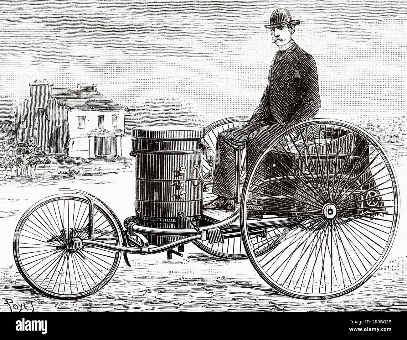 Steam carriage by Montais and L'Heritier. Old 19th century engraving ...