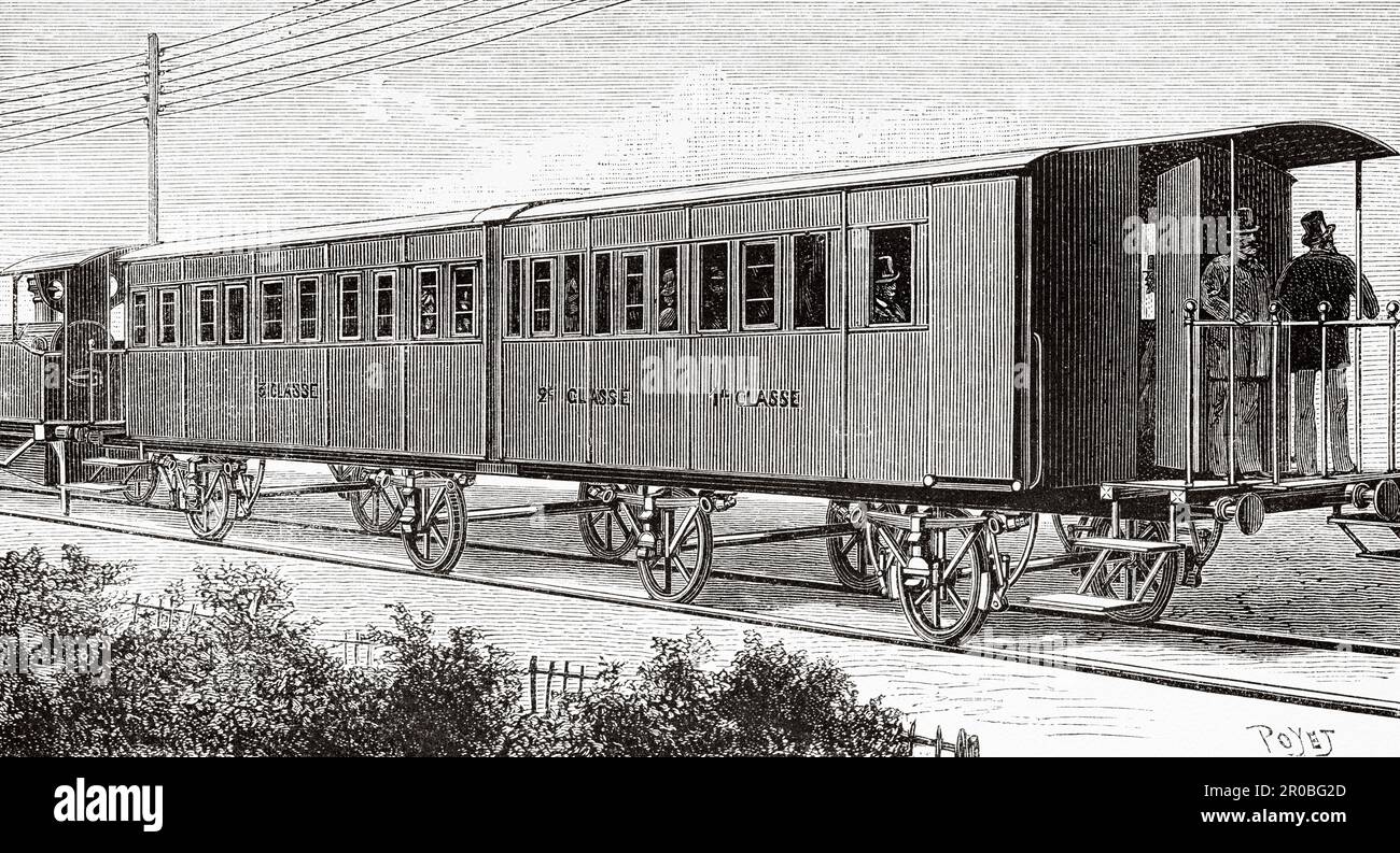 Car of the train-tramway formed from the union of two cars connected by ...
