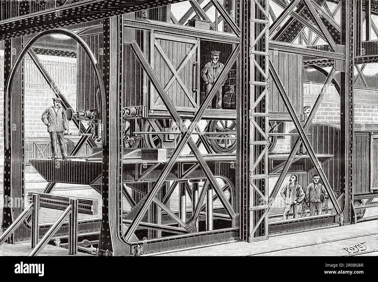 Car lift at Saint-Lazare station in Paris, France. Old 19th century ...