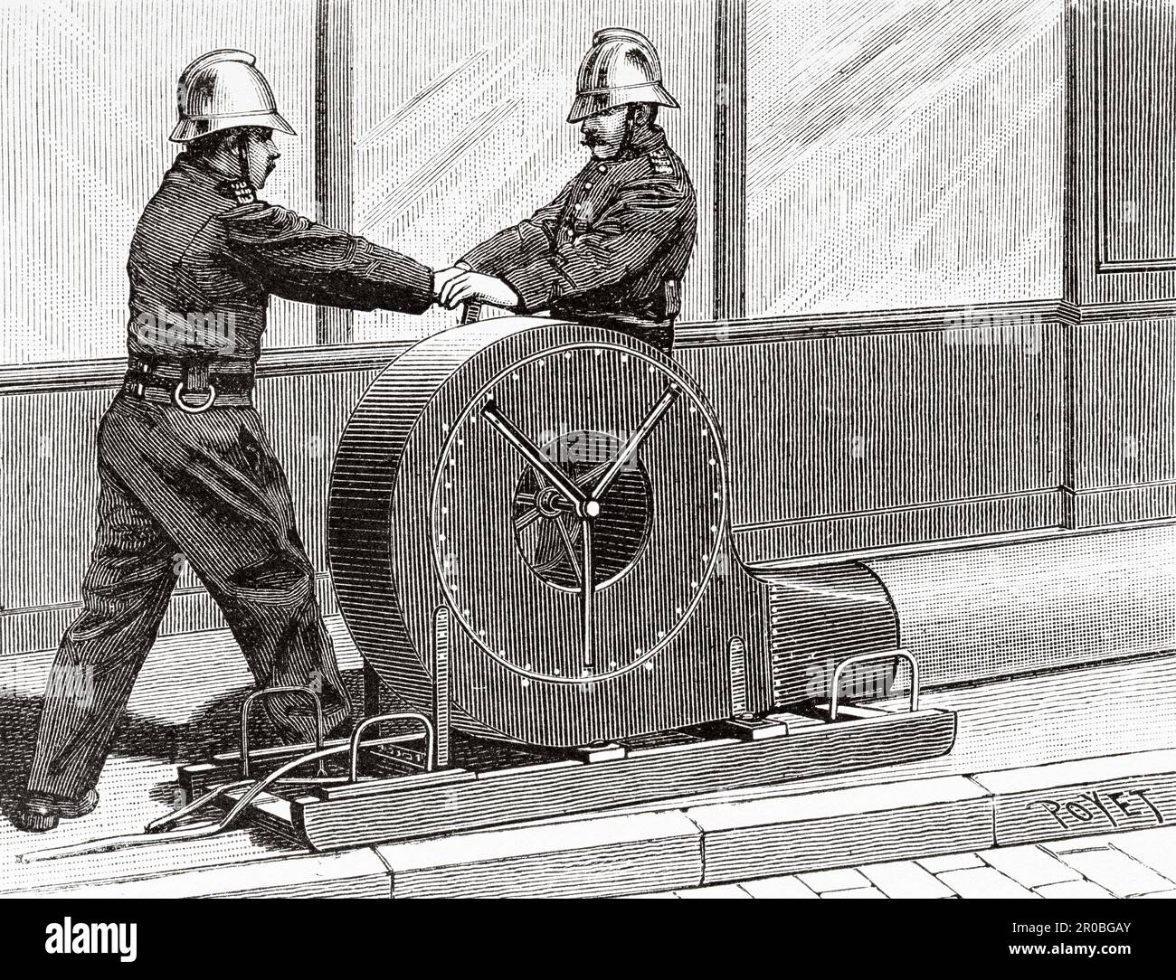 Ventilating fan of the Paris fire brigade, France. Old 19th century ...