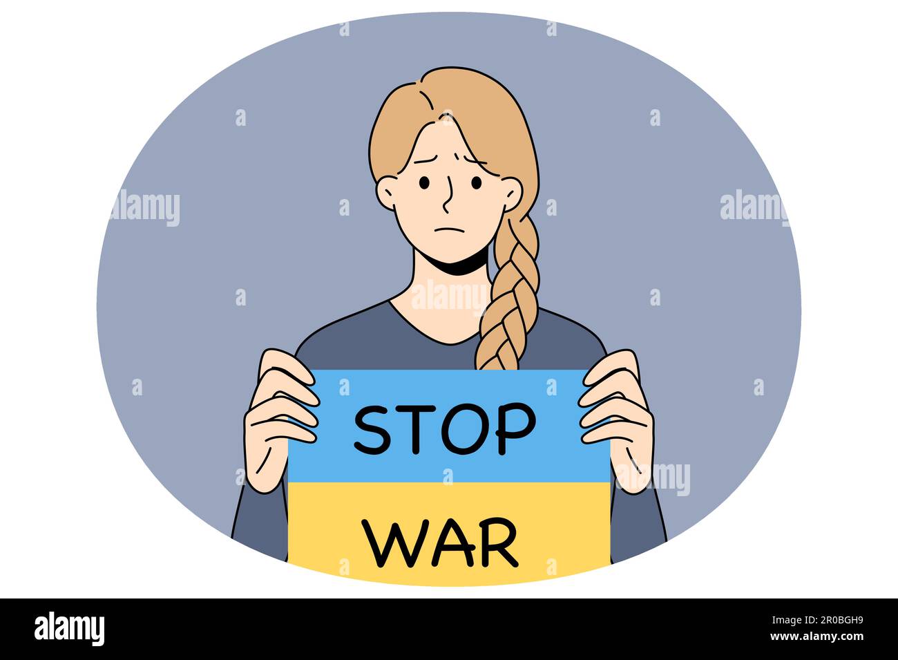Sad young woman hold banner with Stop war text protest against Russian ...