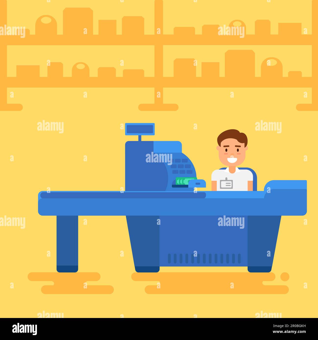 Store with cashier near cash desk. Store or market retail interior ...