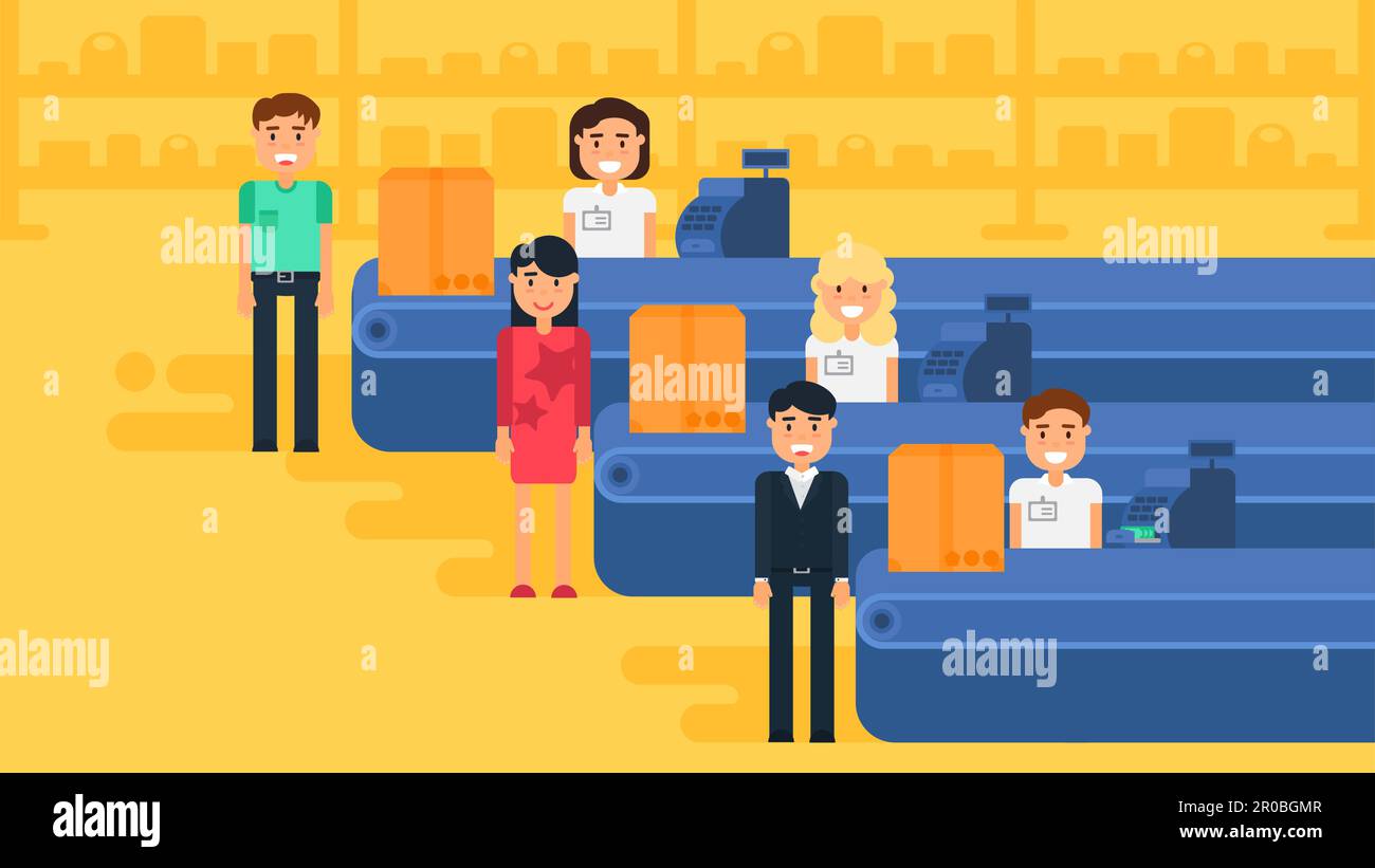 Store with customers crowd and cashier near cash desk. Store or market ...