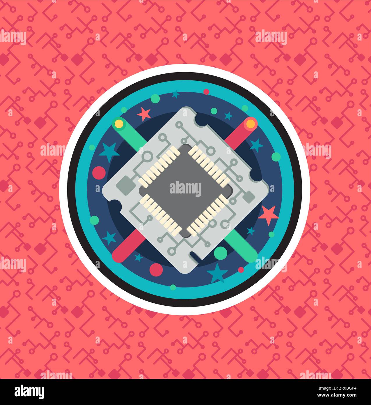 Computer Processor Chip with cable, wire. Symbol of programmer hard ...