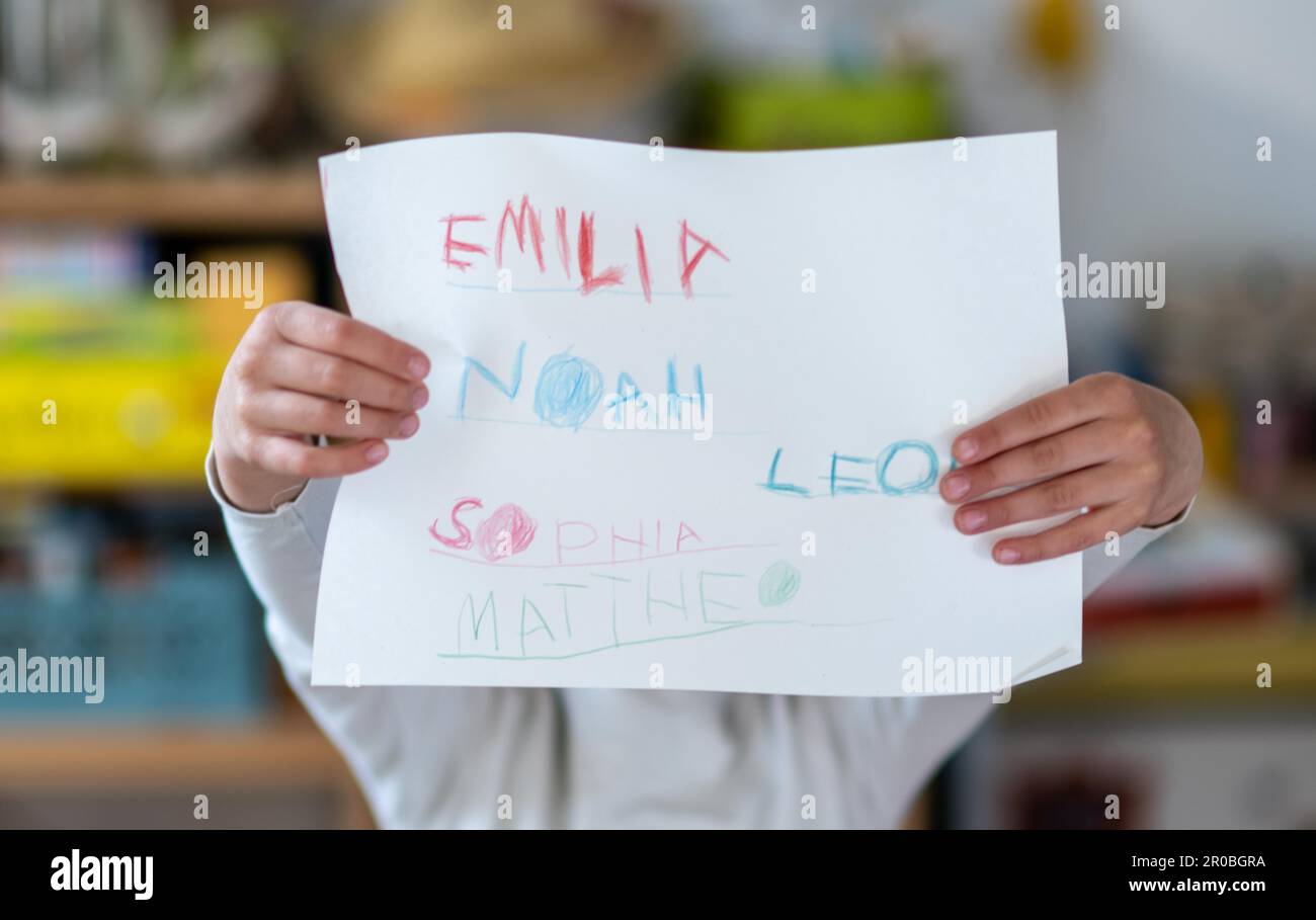 Leipzig, Germany. 08th May, 2023. A girl has written the first names ...