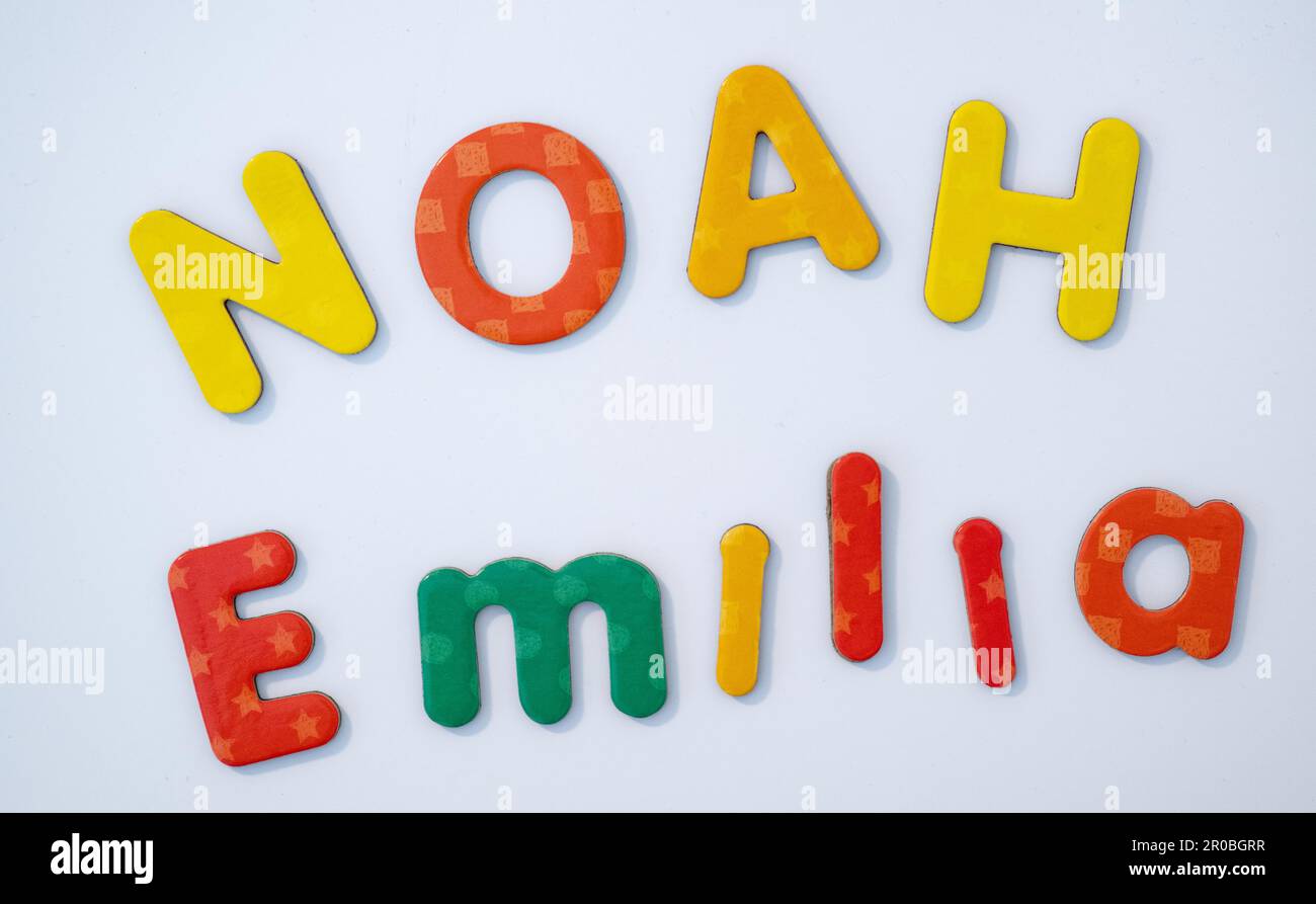 Leipzig, Germany. 08th May, 2023. Magnetic letters form the first names ...
