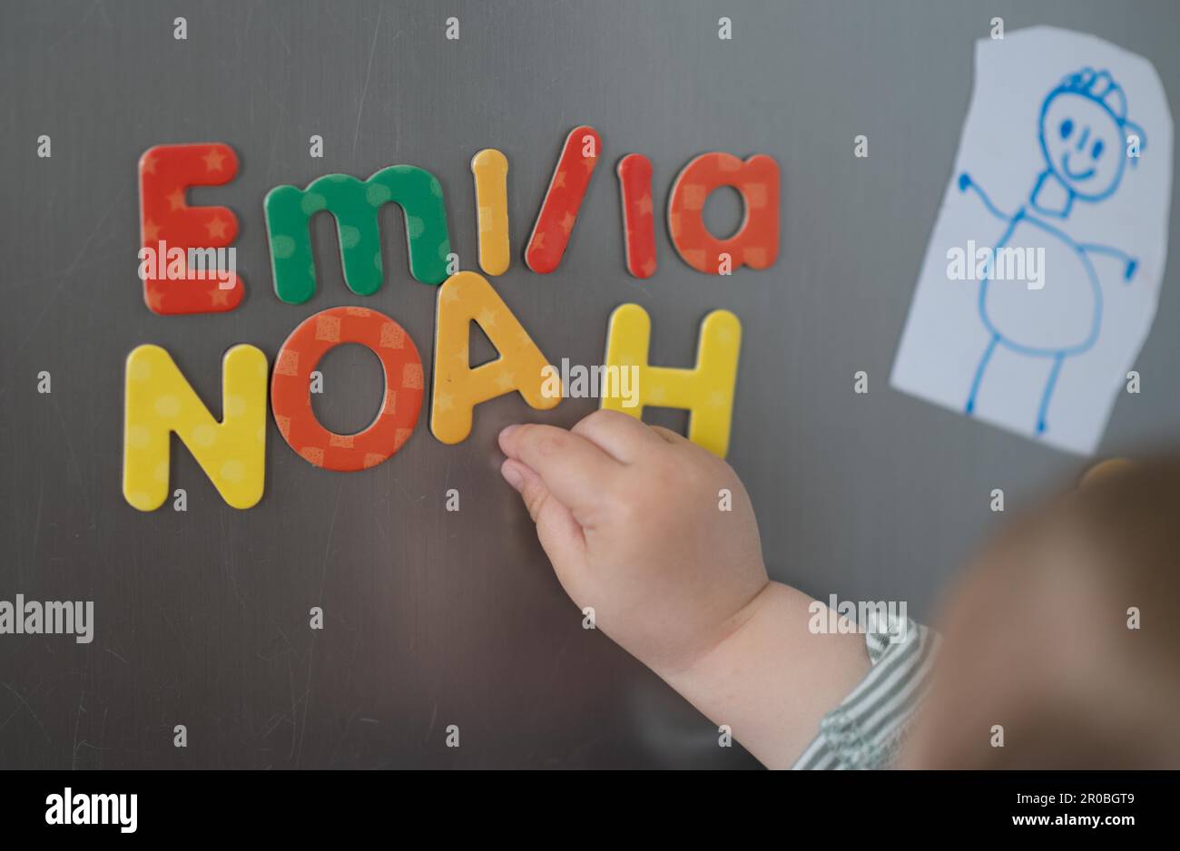 Leipzig, Germany. 08th May, 2023. Magnetic letters form the first names ...