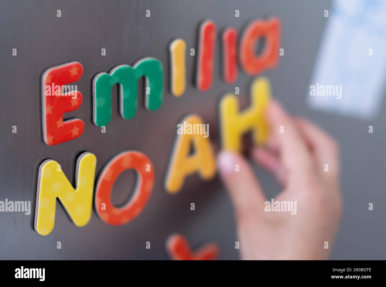 Leipzig, Germany. 08th May, 2023. Magnetic letters form the first names ...