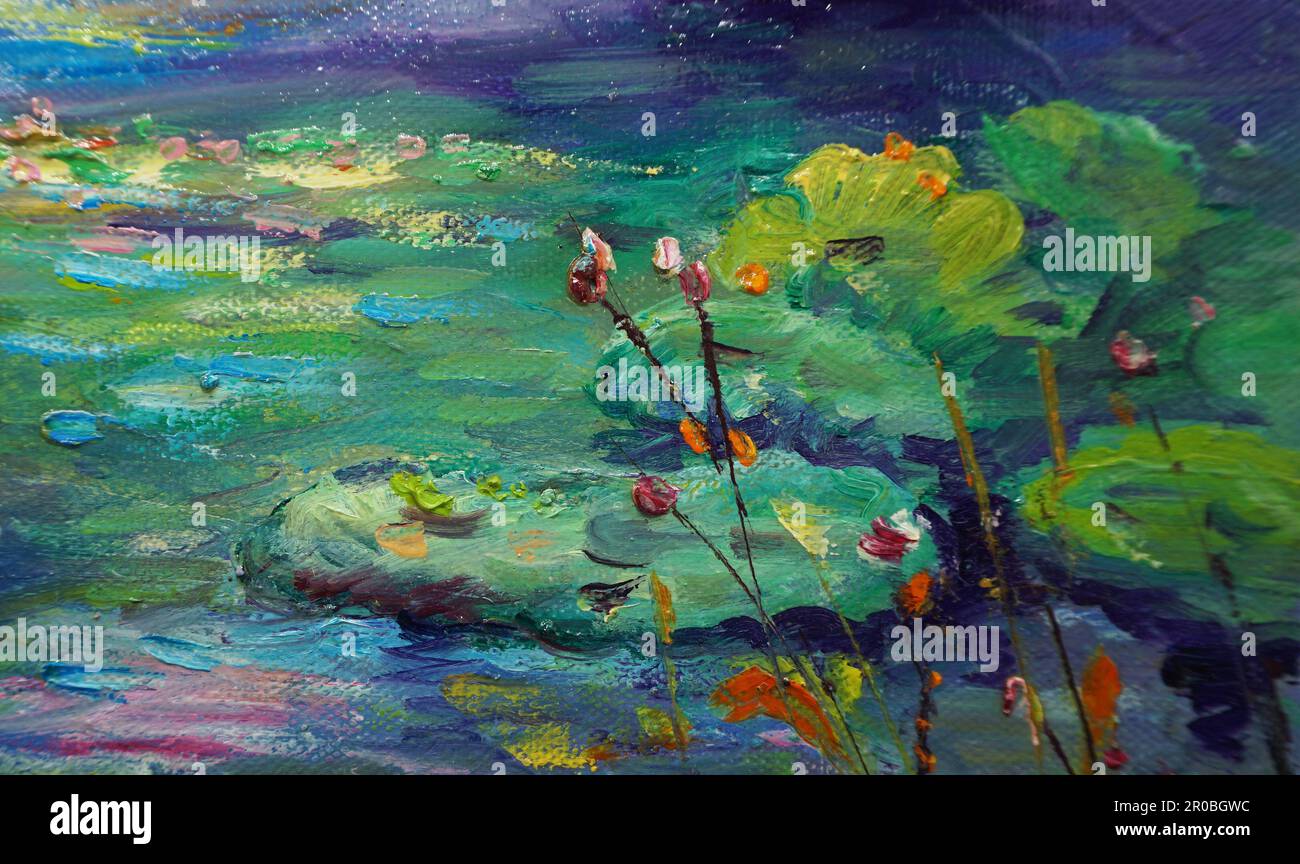 Art painting Abstract oil color lotus Leaf Nature Imagination Stock ...