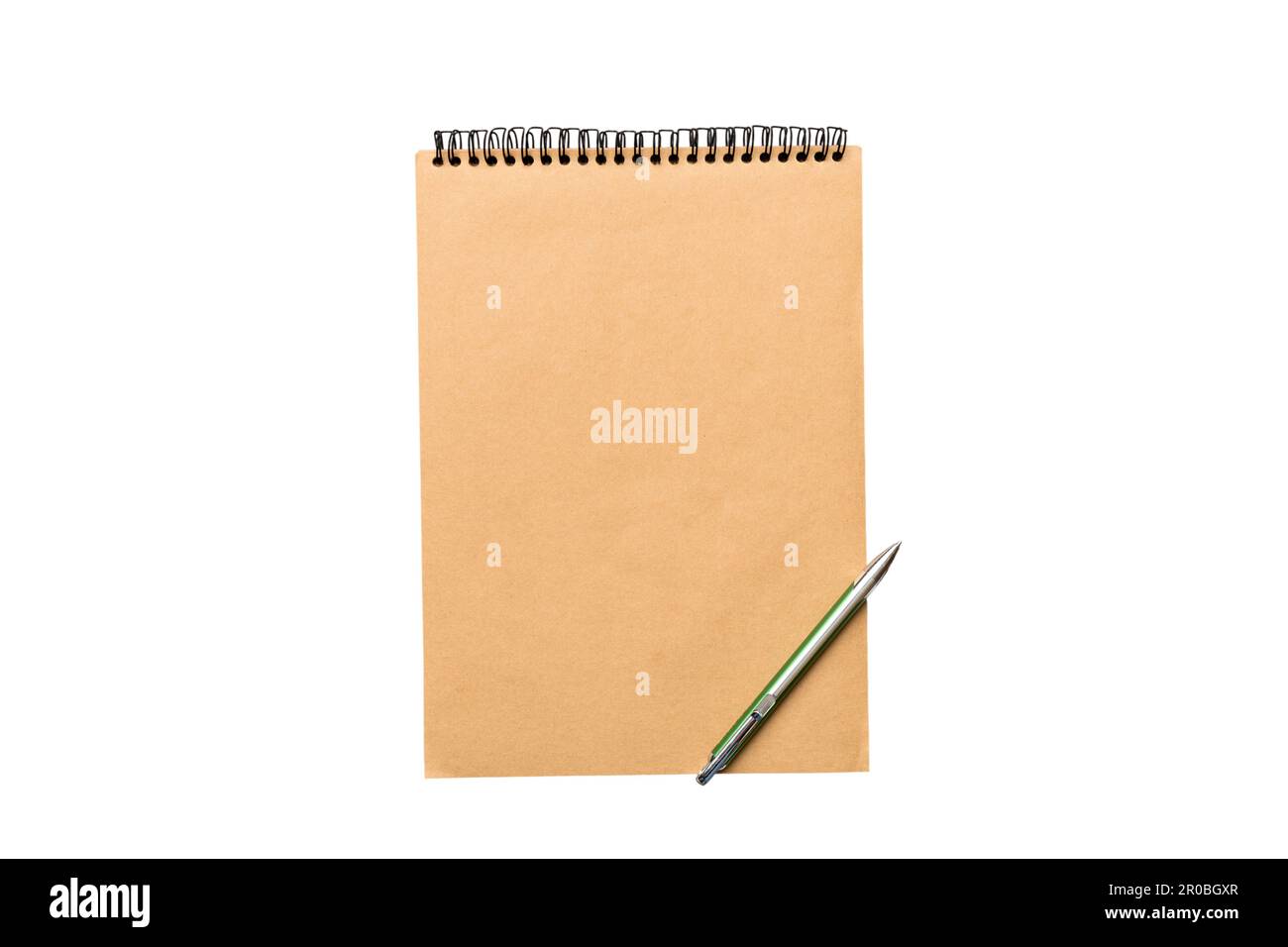 Top view of closed spiral blank recycled paper cover notebook with ...