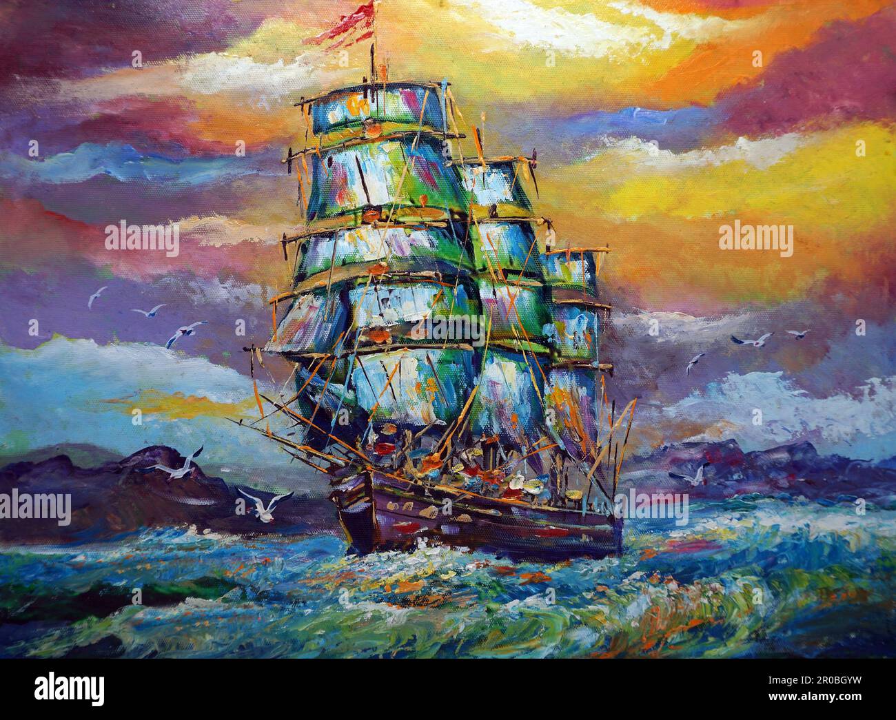 Art painting Oil color barque thailand Lucky sailboat Stock Photo - Alamy