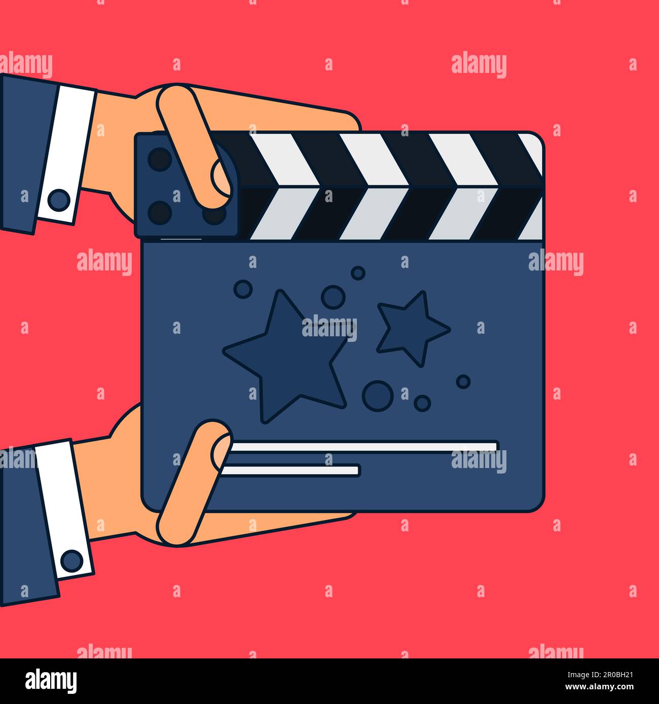 Flat movie clapperboard symbol in hands. Stylish blank movie ...