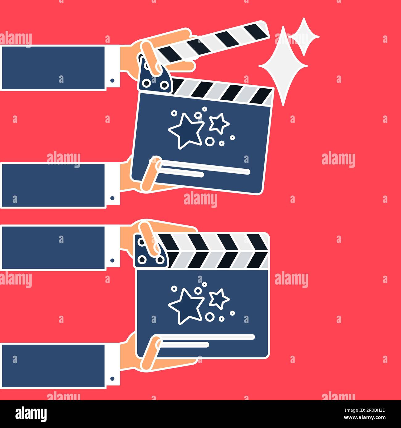 Flat movie clapperboard symbol in hands. Stylish blank movie ...