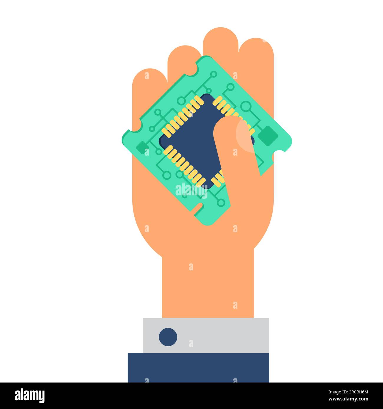 Computer Processor Chip in hand. Symbol of programmer hard work, system ...