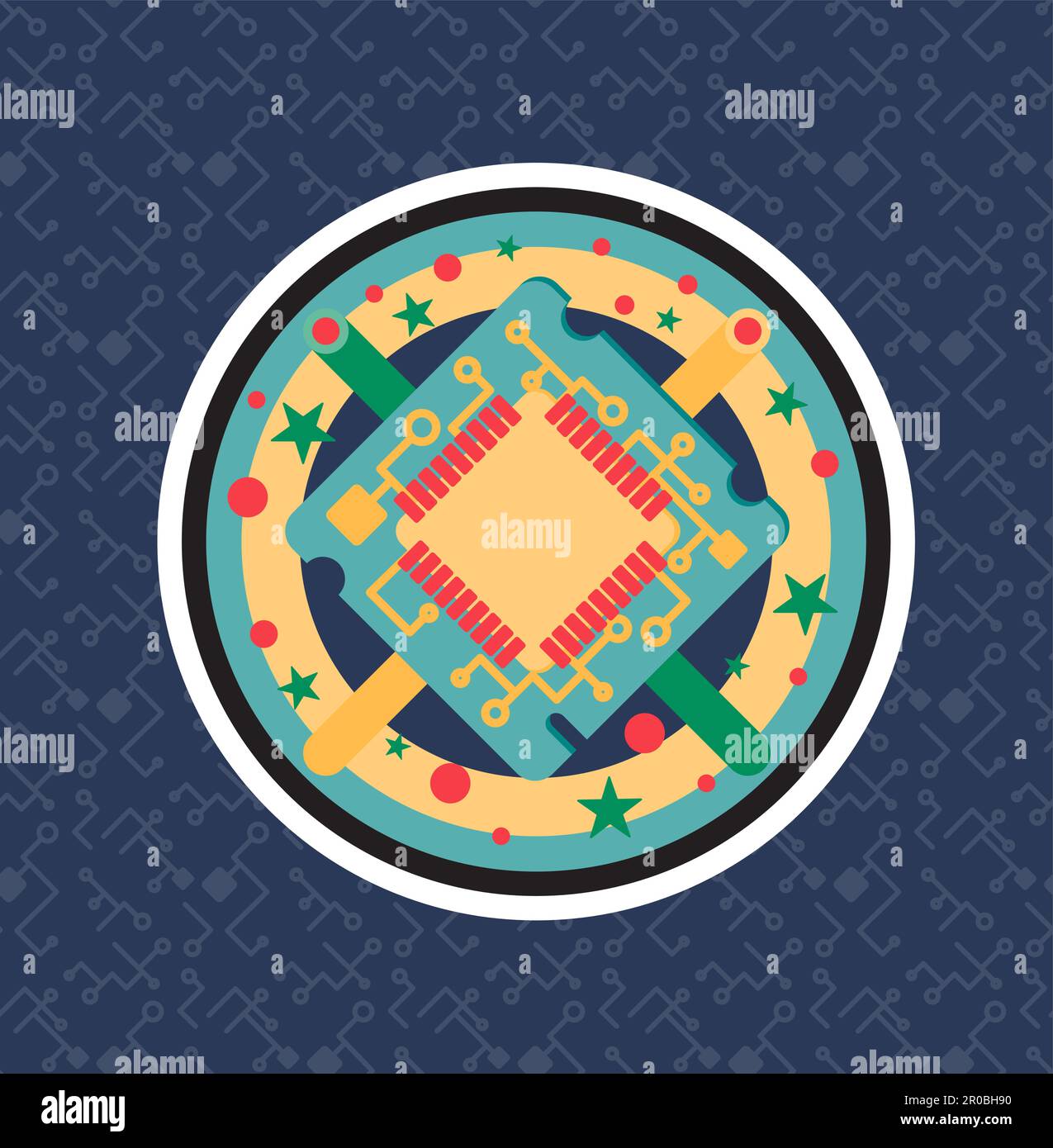 Computer Processor Chip with cable, wire. Symbol of programmer hard work, system administrator ...