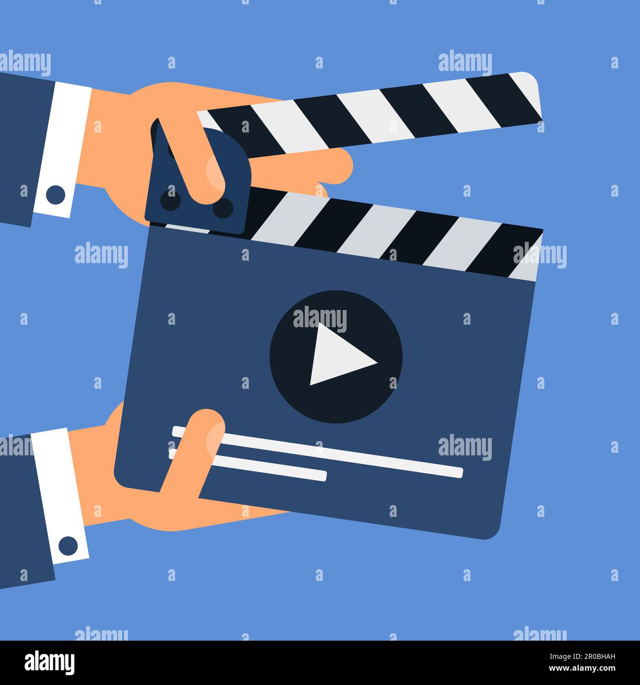 Flat movie clapperboard symbol in hands. Stylish blank movie ...
