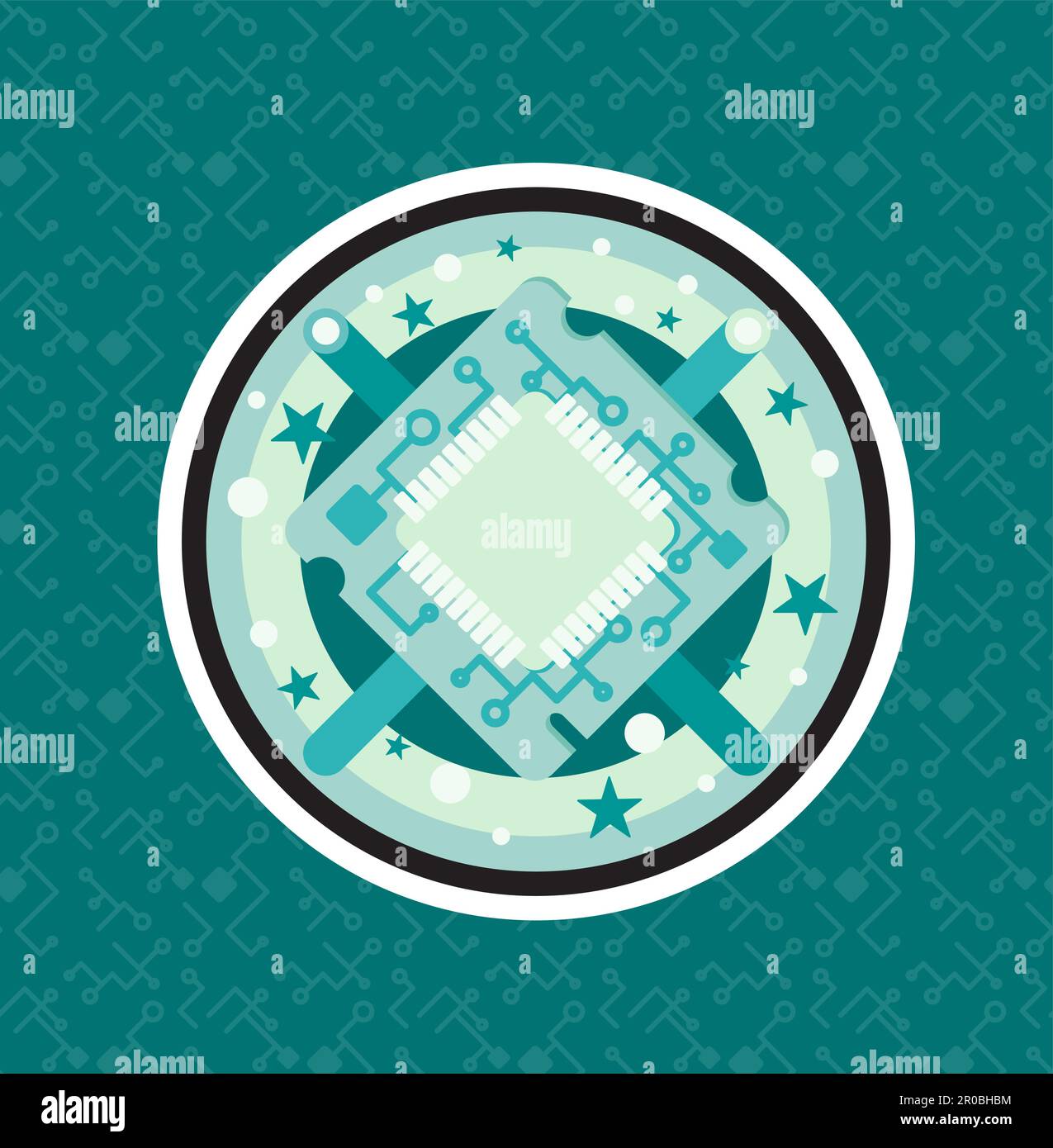 Computer Processor Chip with cable, wire. Symbol of programmer hard work, system administrator ...