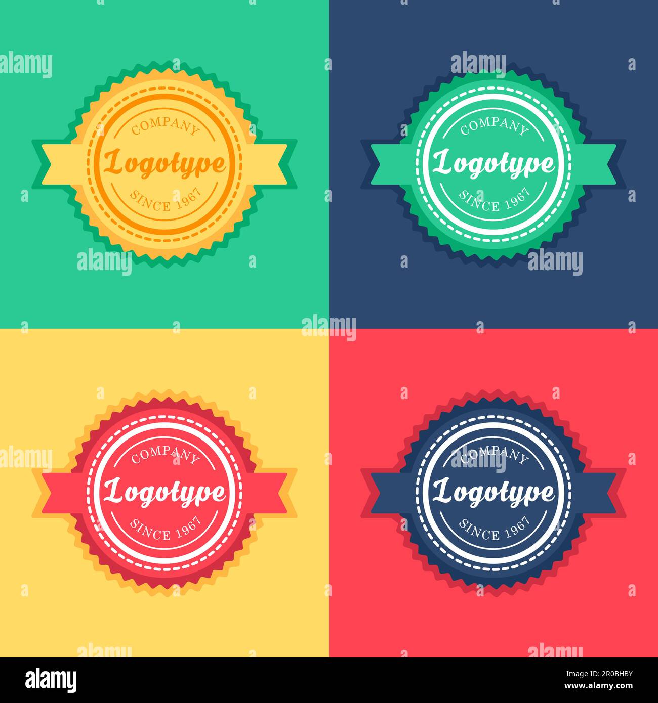 Vintage badge and label templates set in green, yellow, red and blue ...