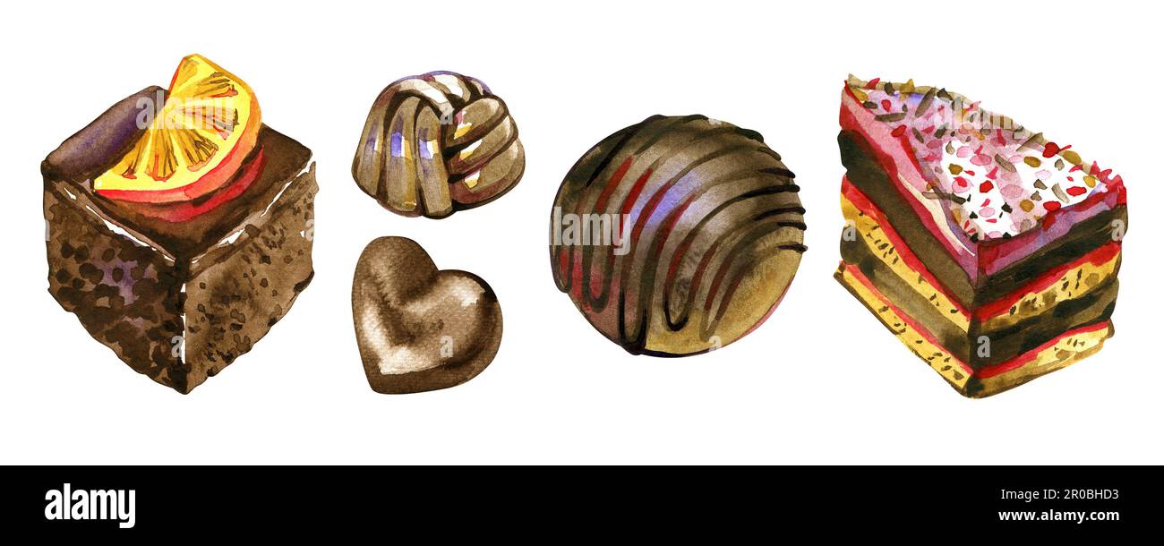 Watercolor chocolate dessert element clip art illustration sweet ...