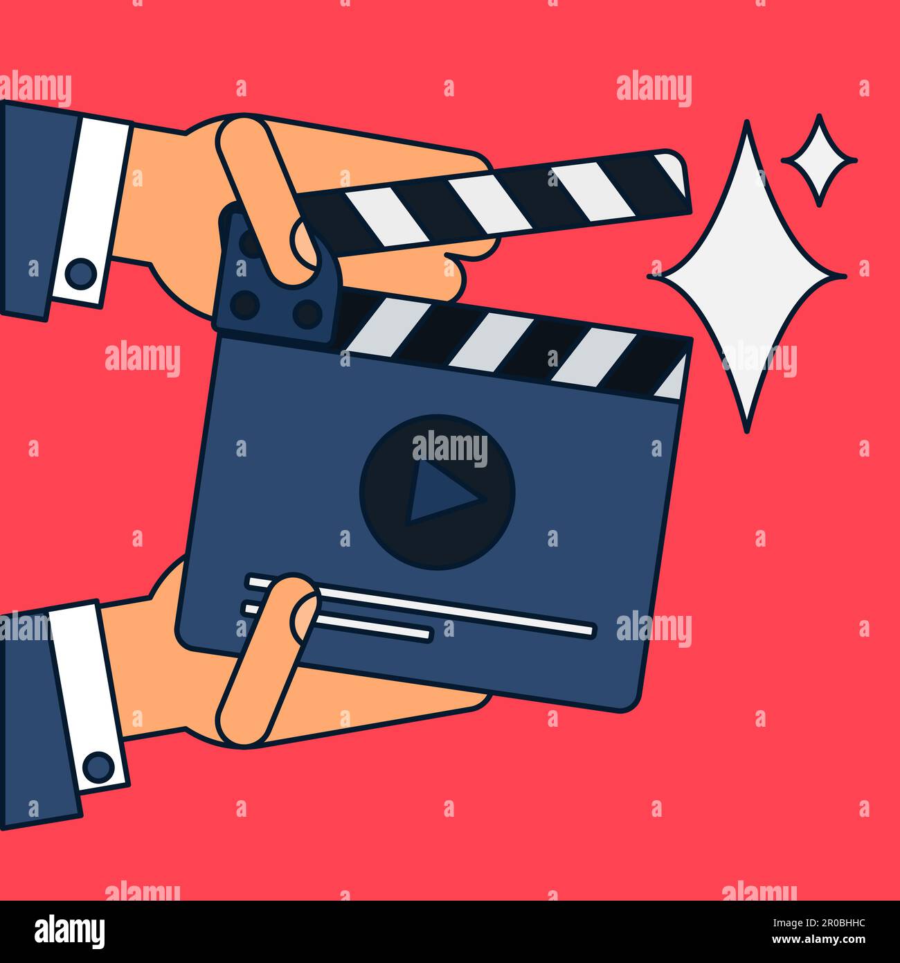 Flat movie clapperboard symbol in hands. Stylish blank movie ...