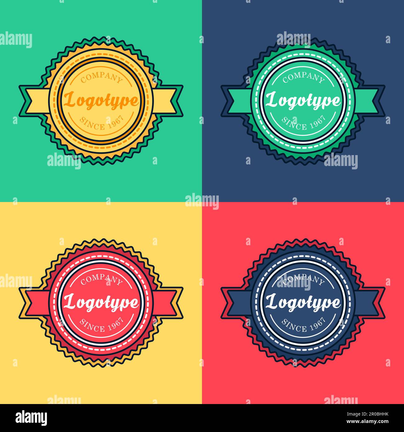 Vintage badge and label templates set in green, yellow, red and blue ...