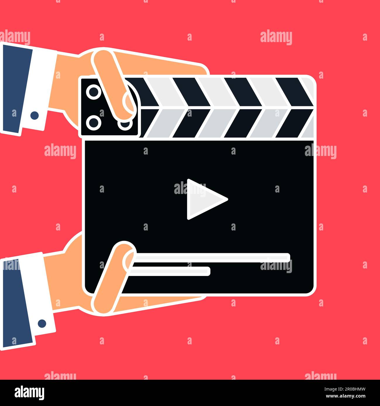 Flat movie clapperboard symbol in hands. Stylish blank movie ...