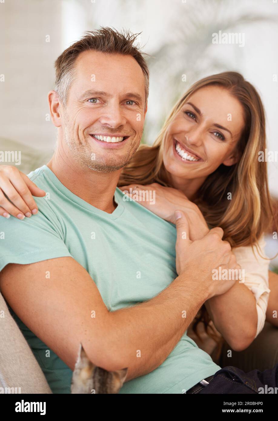 Portrait, marriage and couple with love, hug and bonding for ...