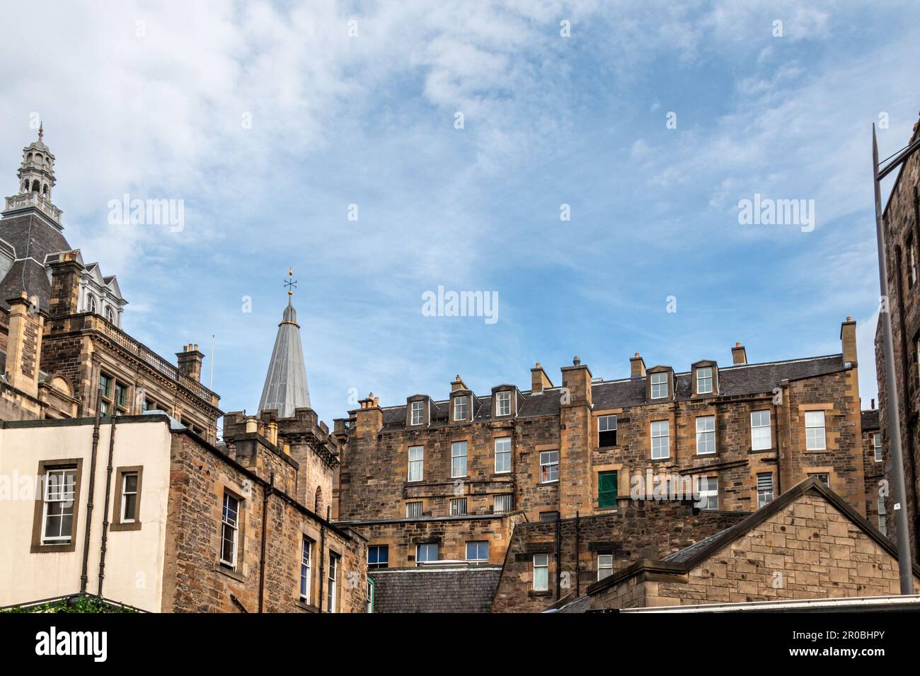 The backs of traditional buildings in Old Town, Edinburgh, Scotland ...