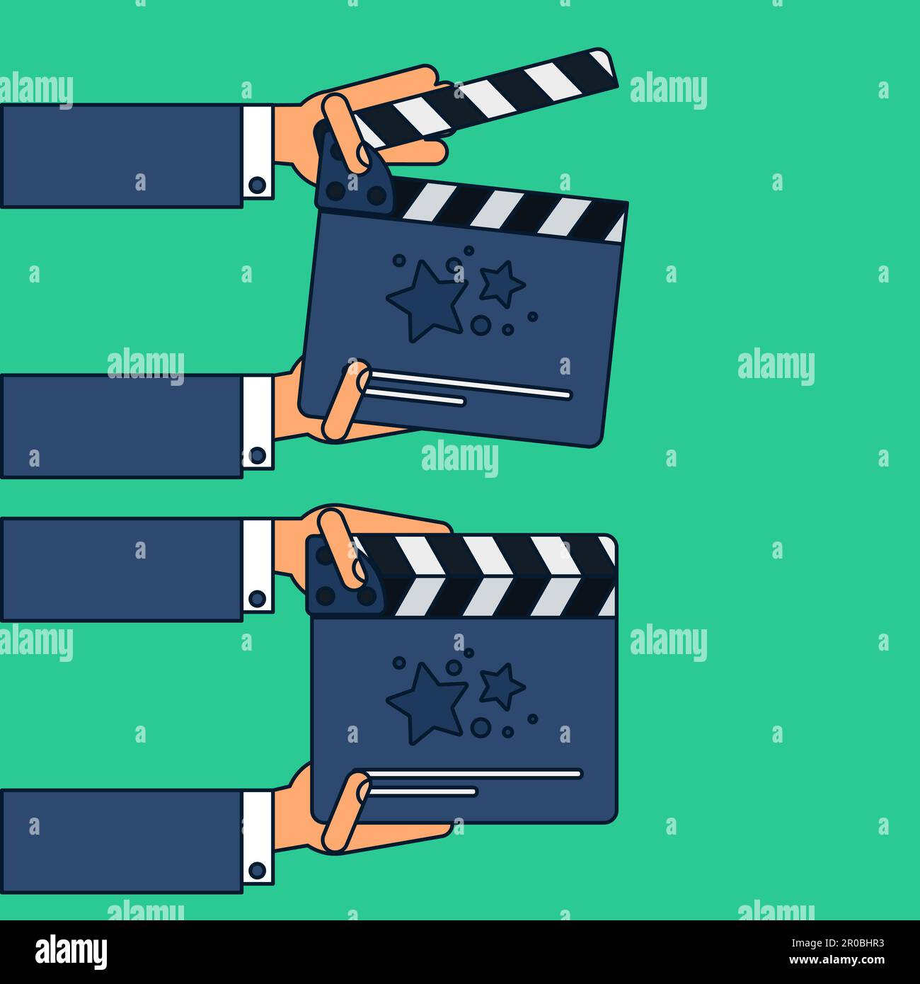Flat movie clapperboard symbol in hands. Stylish blank movie ...