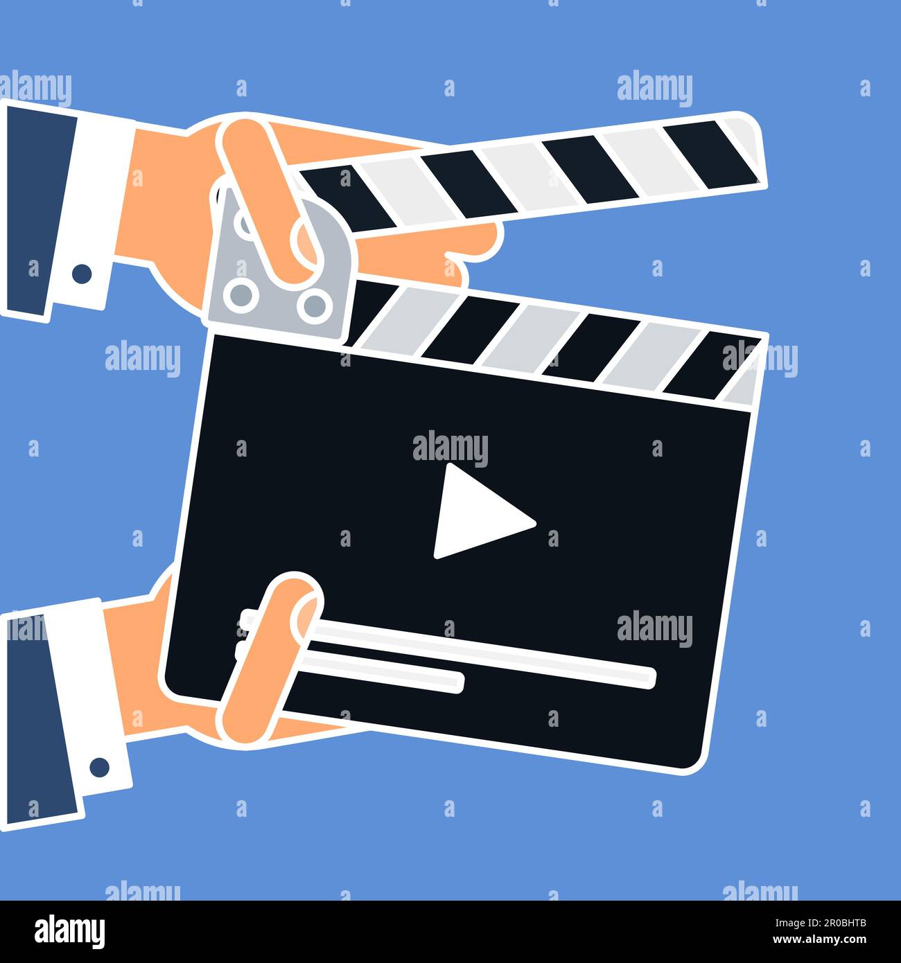 Flat movie clapperboard symbol in hands. Stylish blank movie ...