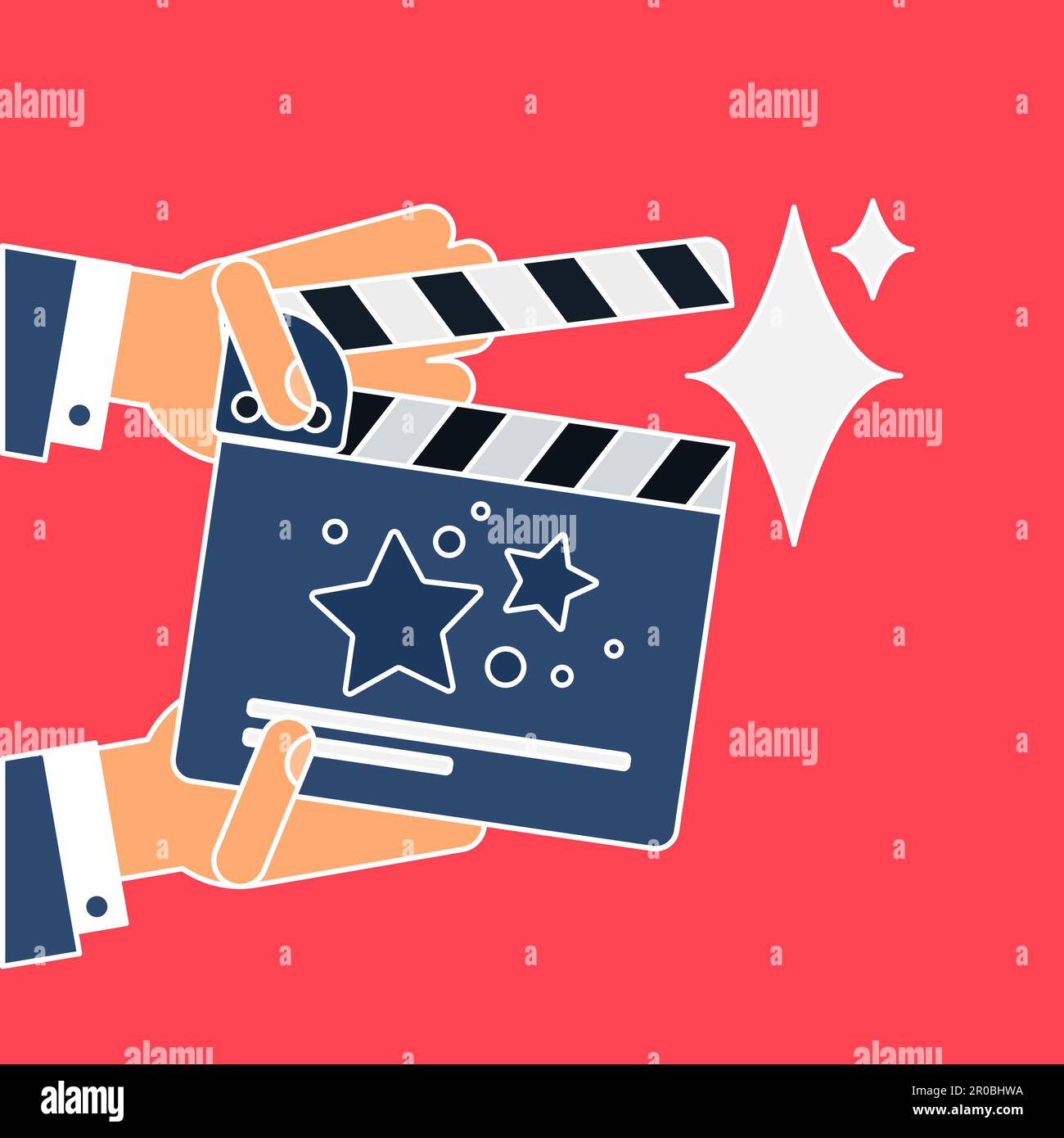Flat movie clapperboard symbol in hands. Stylish blank movie ...