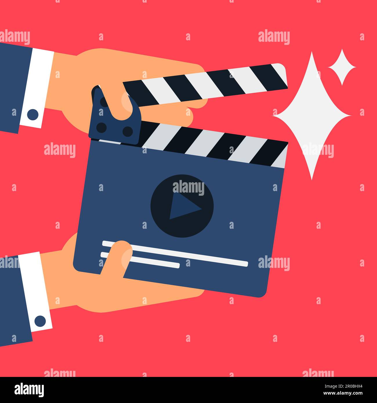 Flat movie clapperboard symbol in hands. Stylish blank movie ...