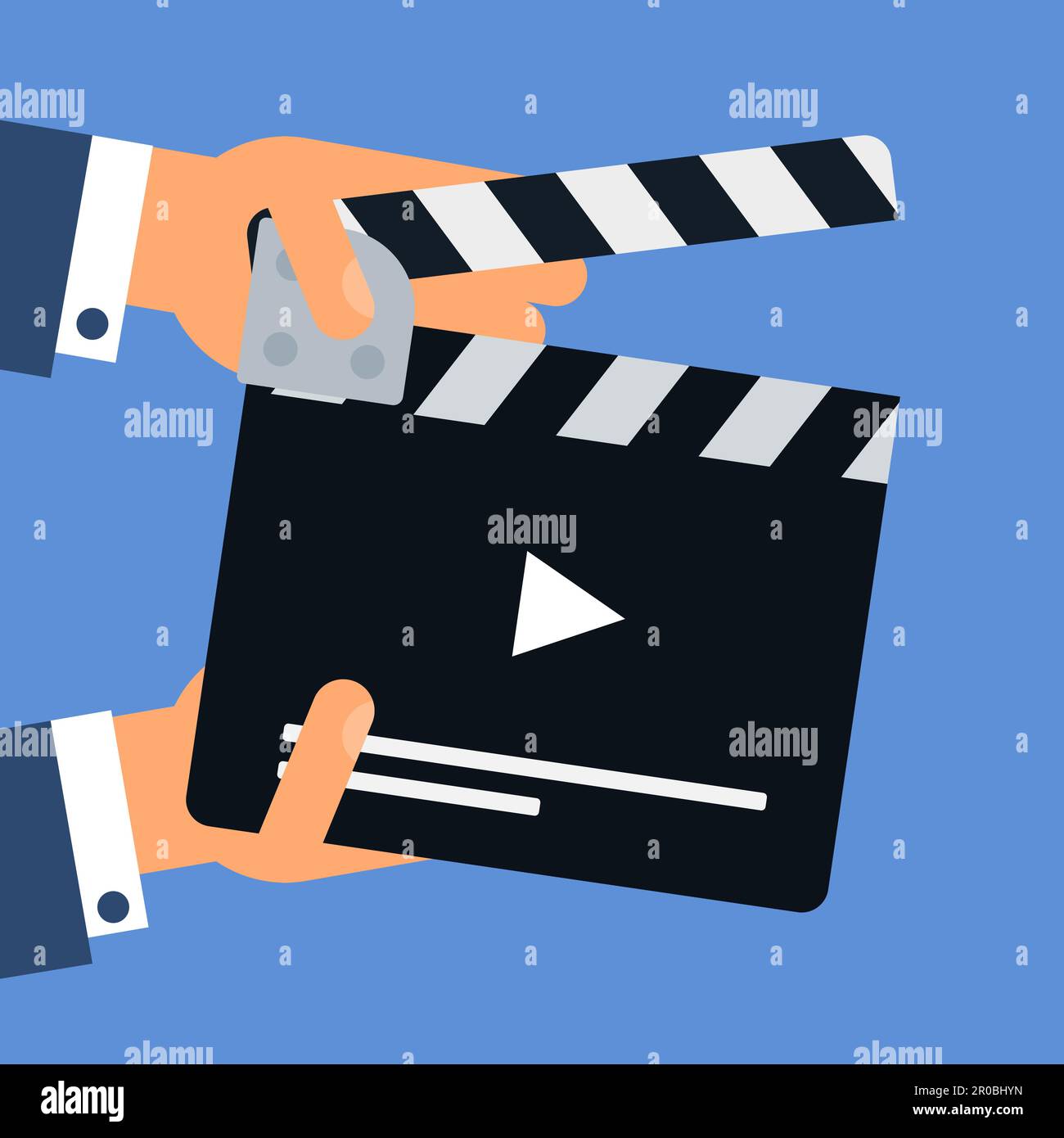 Flat movie clapperboard symbol in hands. Stylish blank movie ...