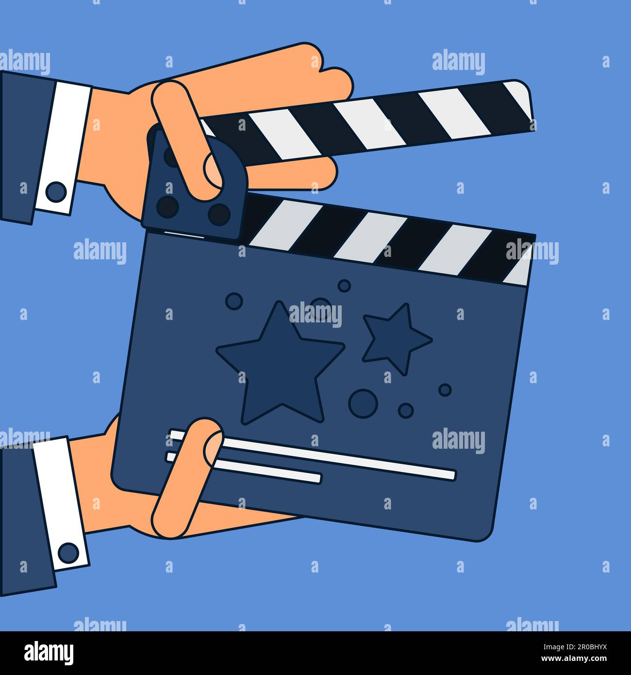 Flat movie clapperboard symbol in hands. Stylish blank movie ...