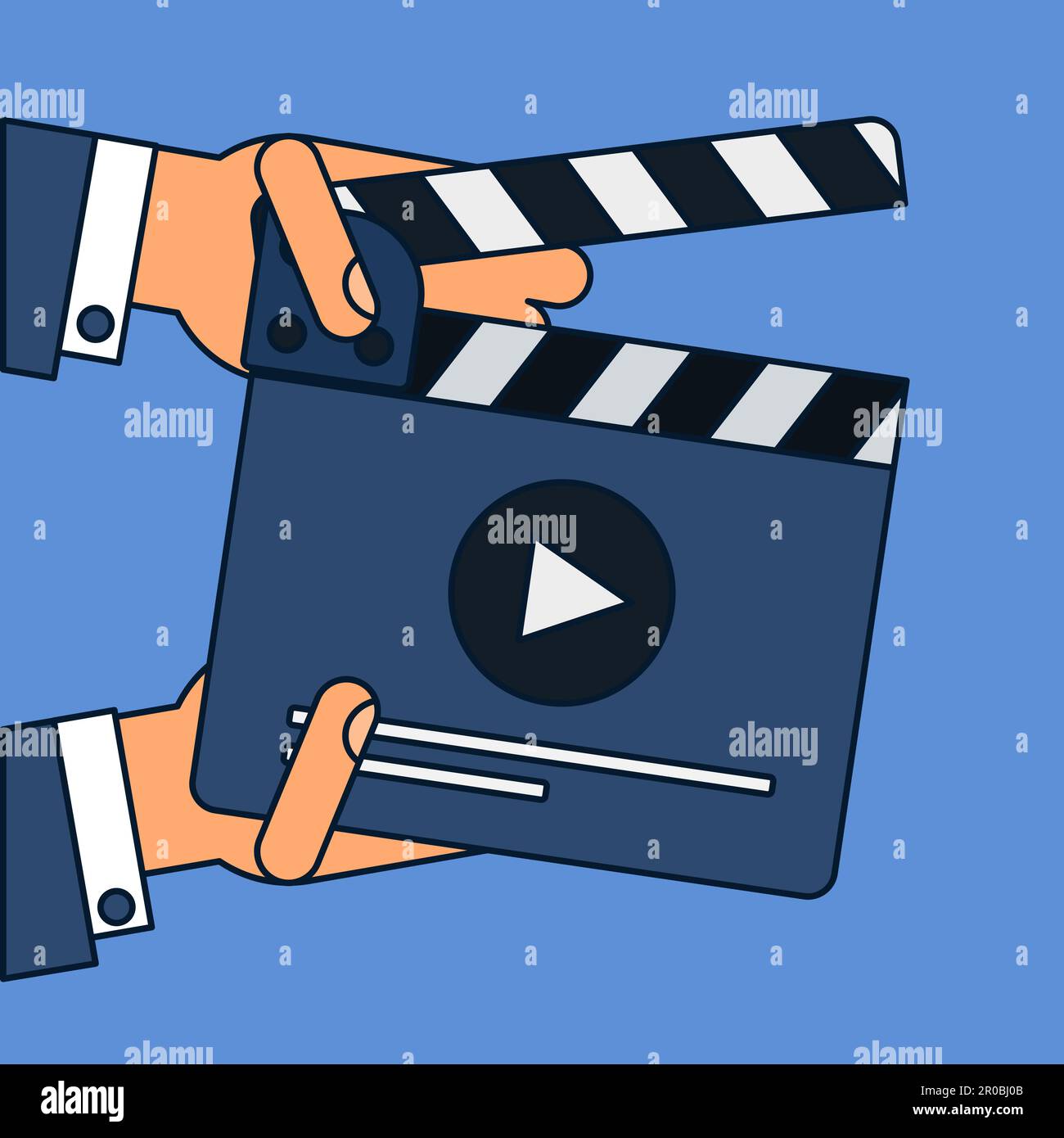Flat movie clapperboard symbol in hands. Stylish blank movie ...