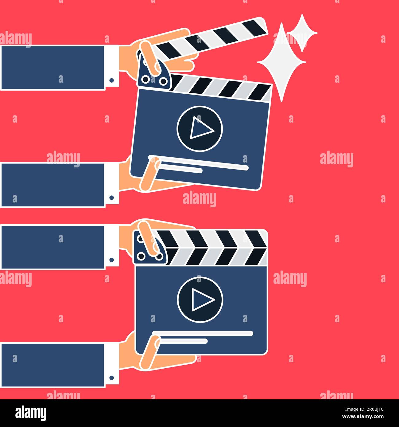 Flat movie clapperboard symbol in hands. Stylish blank movie ...