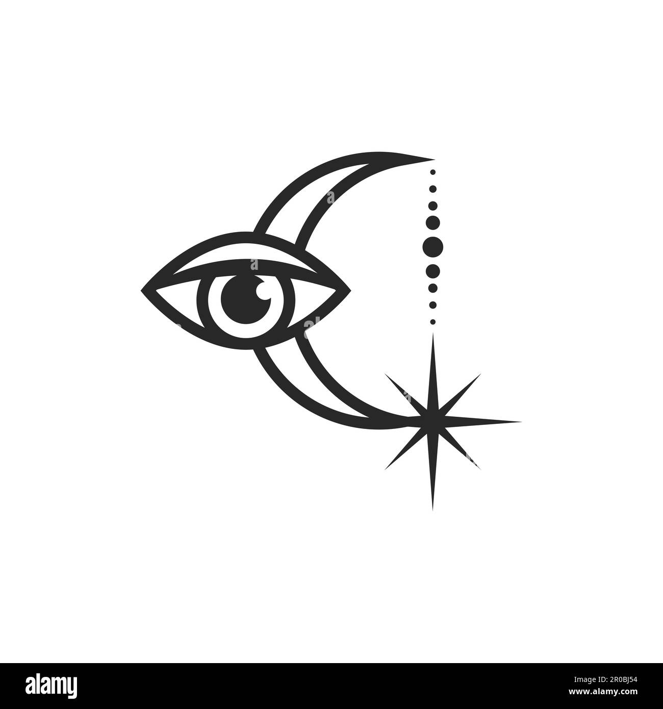 Moon and all-seeing eye line art element isolated. Esoteric composition ...
