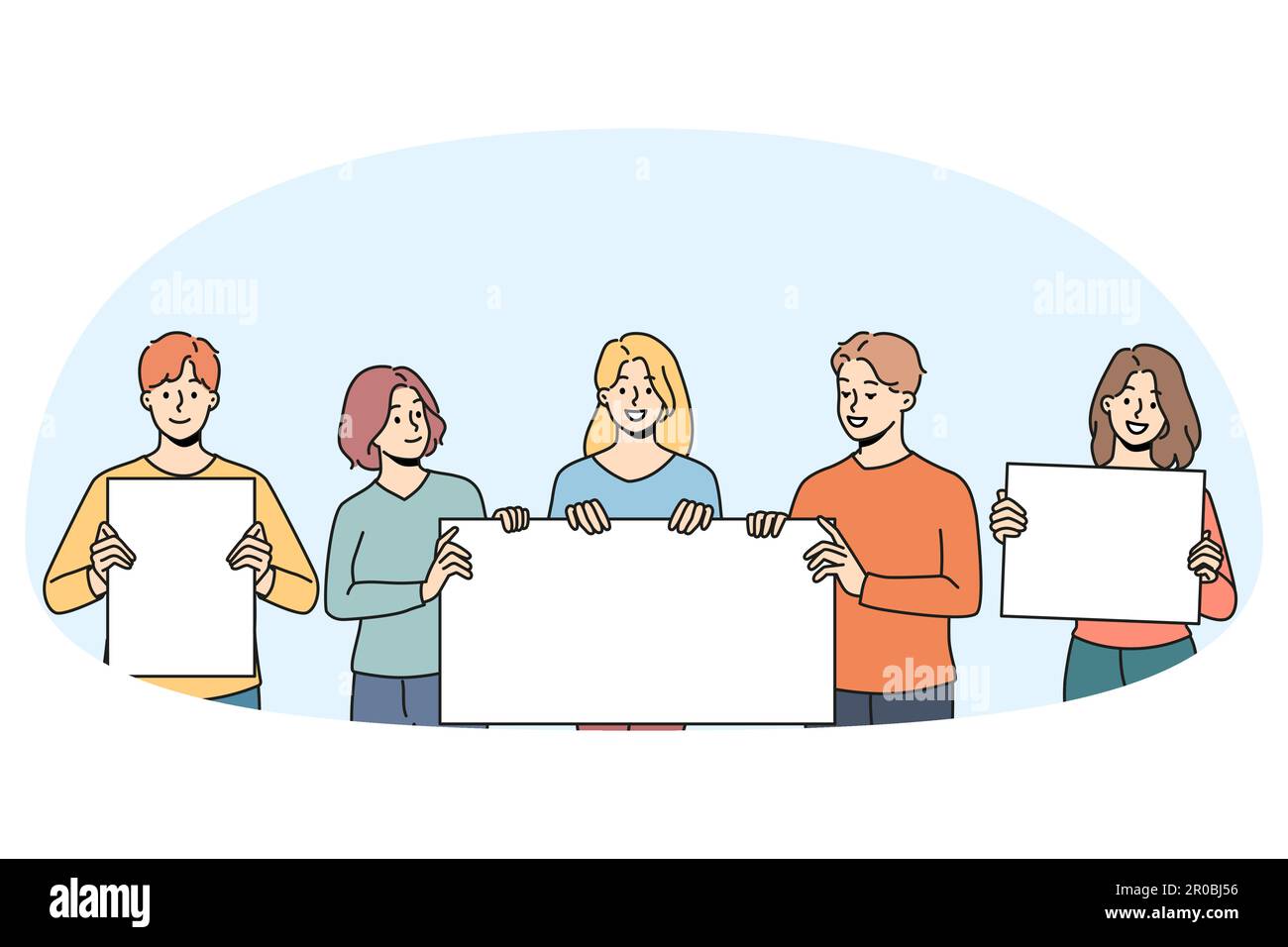 Diverse people protesters with mockup placards on manifestation or ...