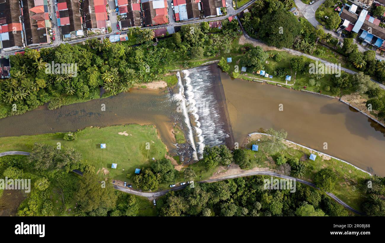 Aerial view of the Water flowing from the dam in Malaysia Stock Photo ...