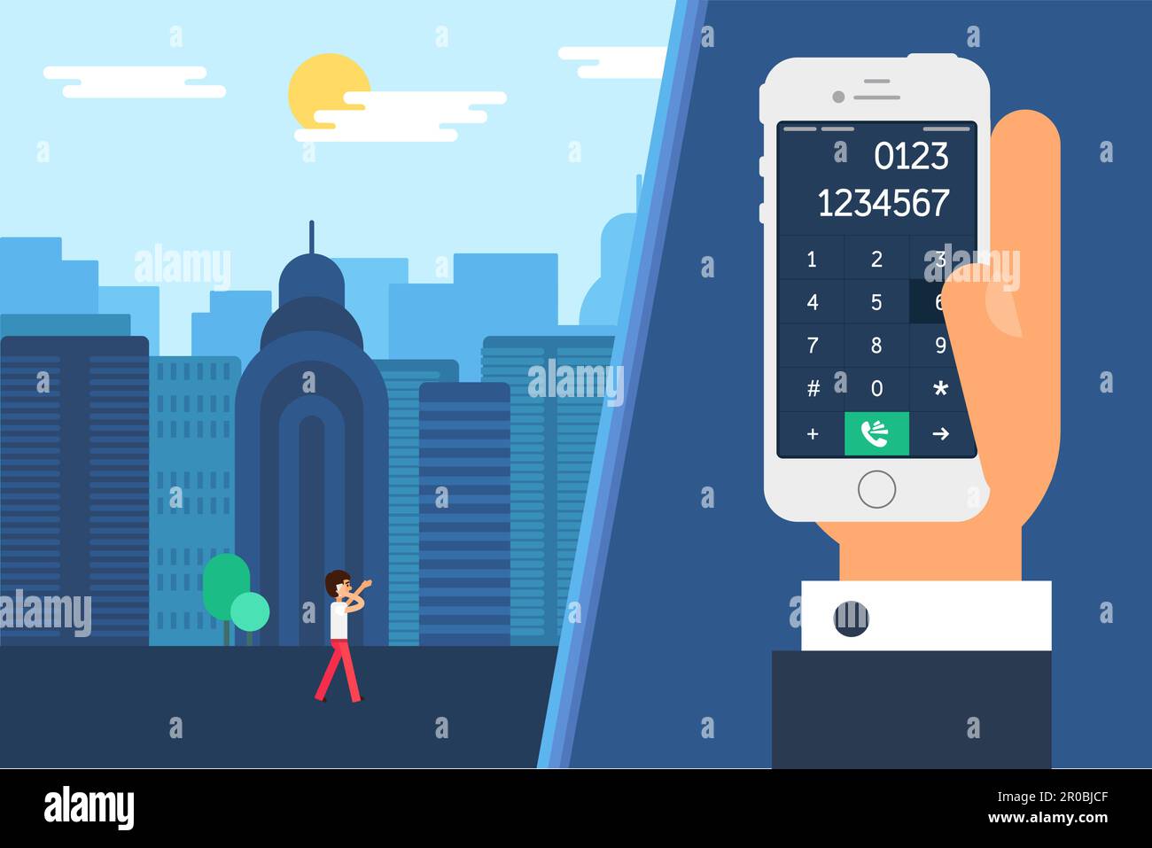 Social City Life with Smartphone Dial. Daily city, human with telephone ...