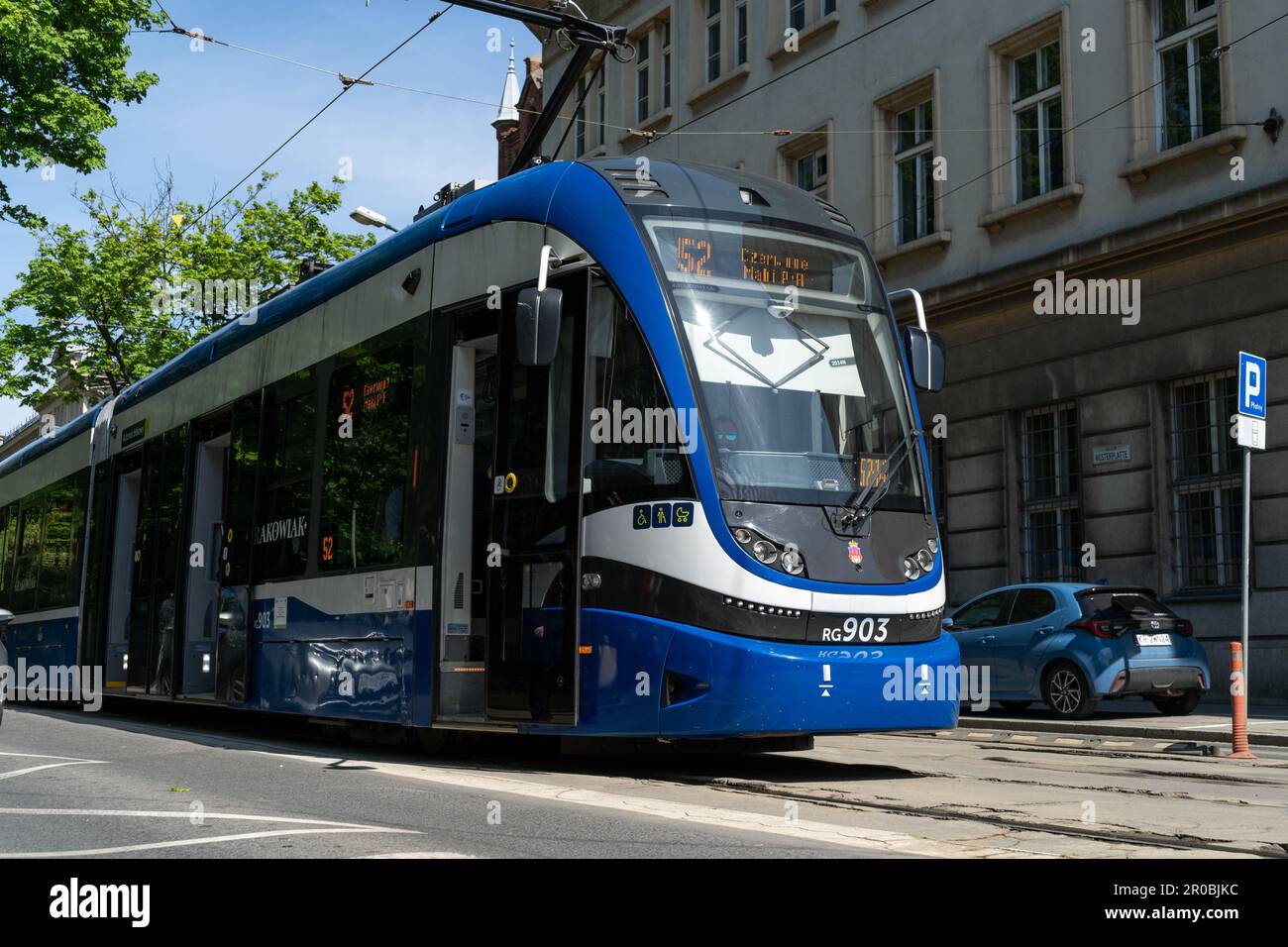 Pesa 2014N Krakowiak tram wagon in Krakow, Poland. MPK Kraków Public ...