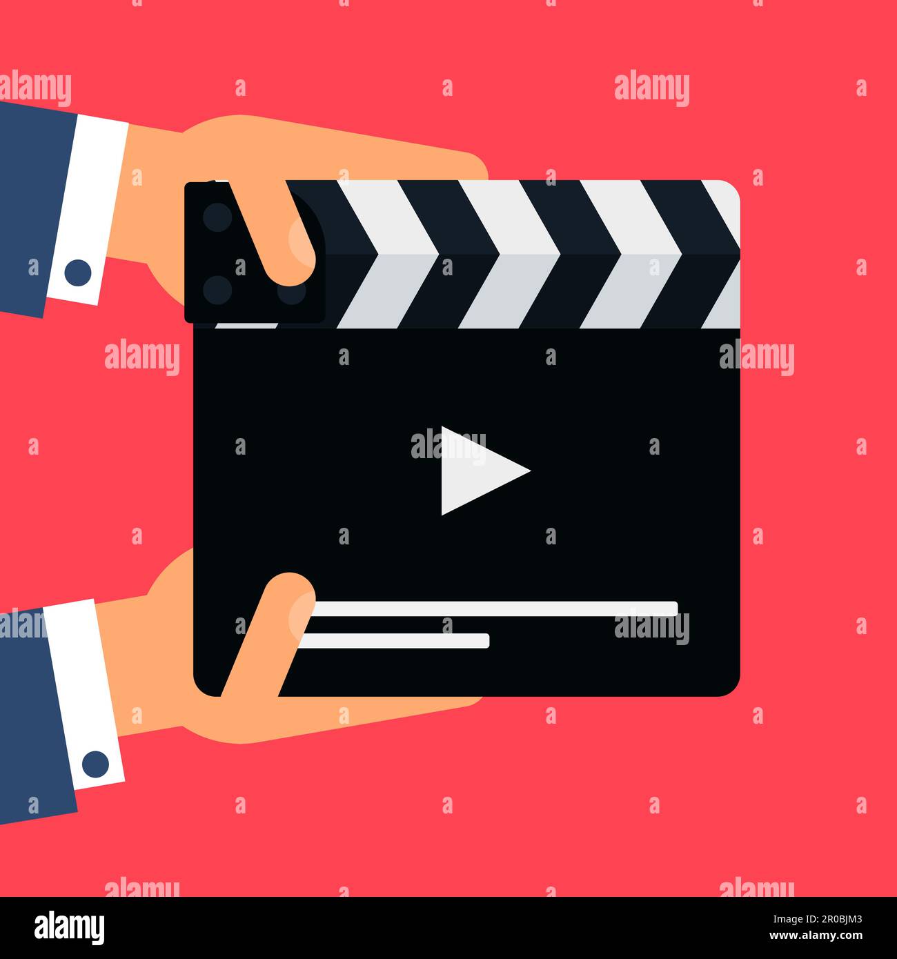 Flat movie clapperboard symbol in hands. Stylish blank movie ...