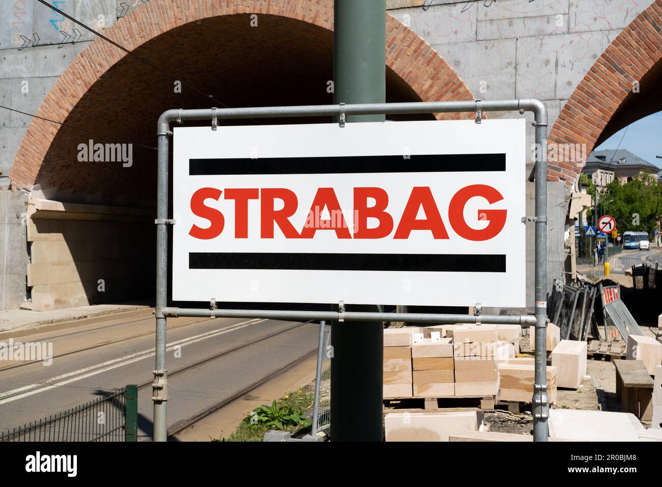 Strabag logo sign. Austrian construction company signboard with brand ...