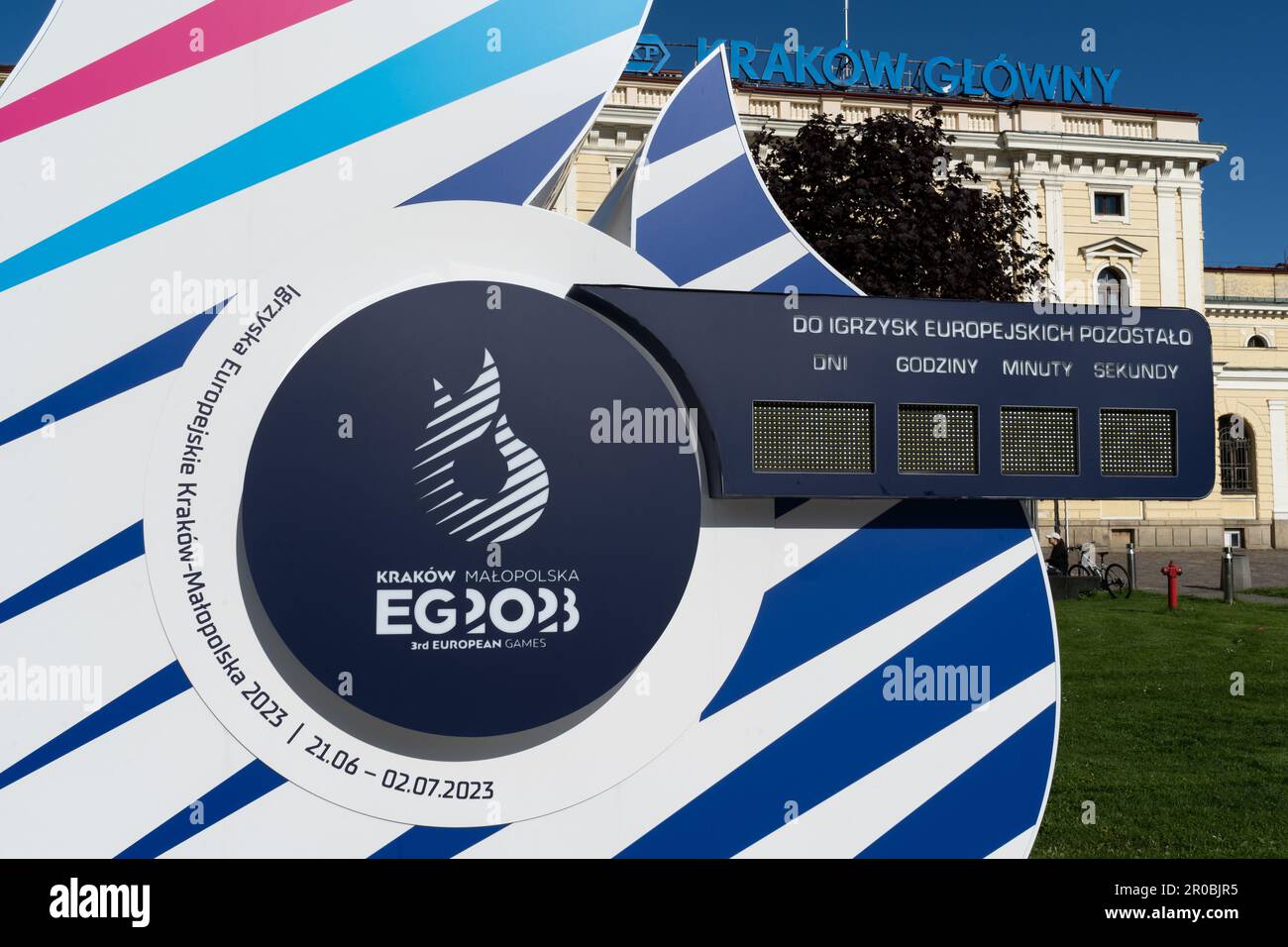 3rd European Games 2023 countdown clock near Kraków Główny Main Railway ...